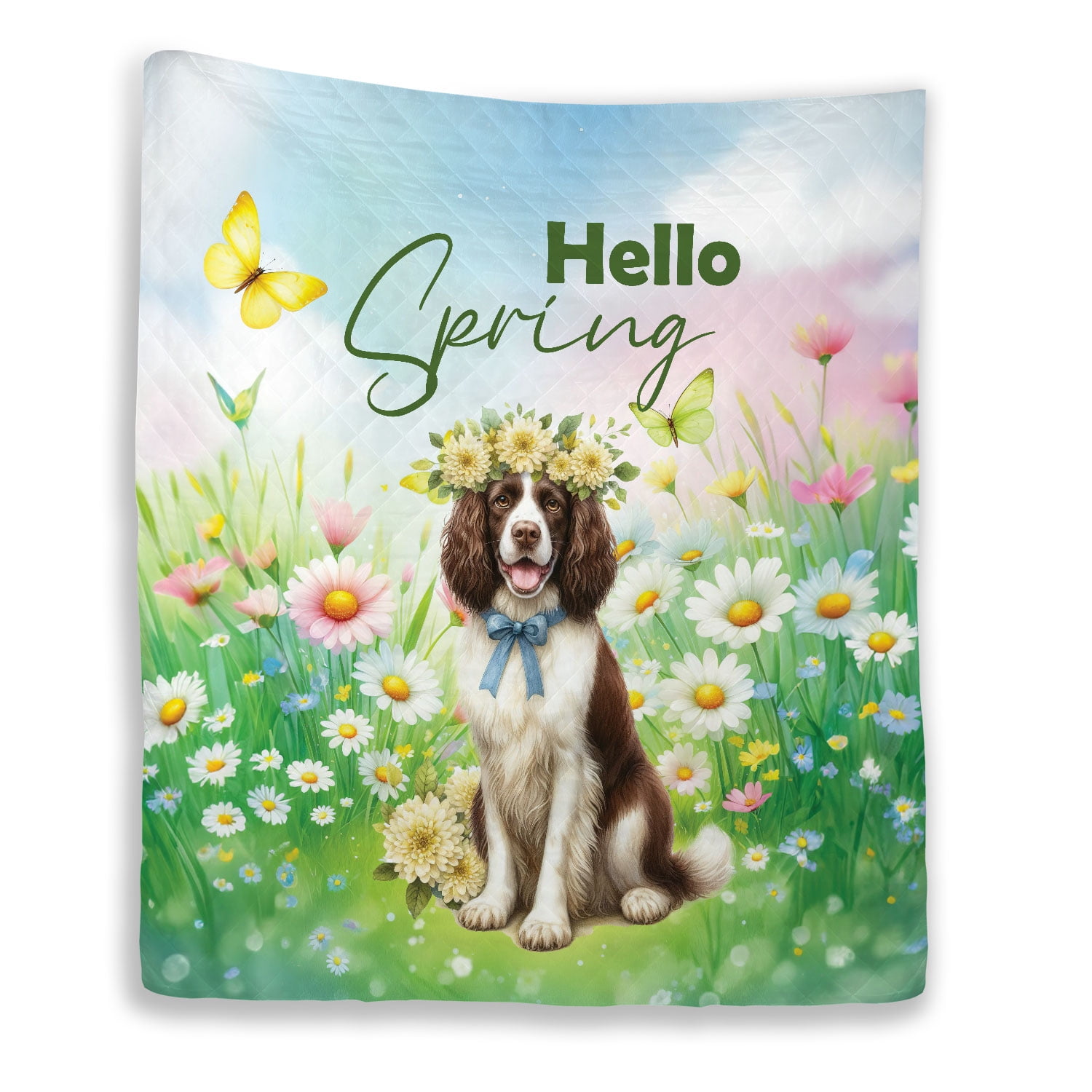 English Springer Spaniel Hello Spring Time Flower Floral Nature Quilt ...