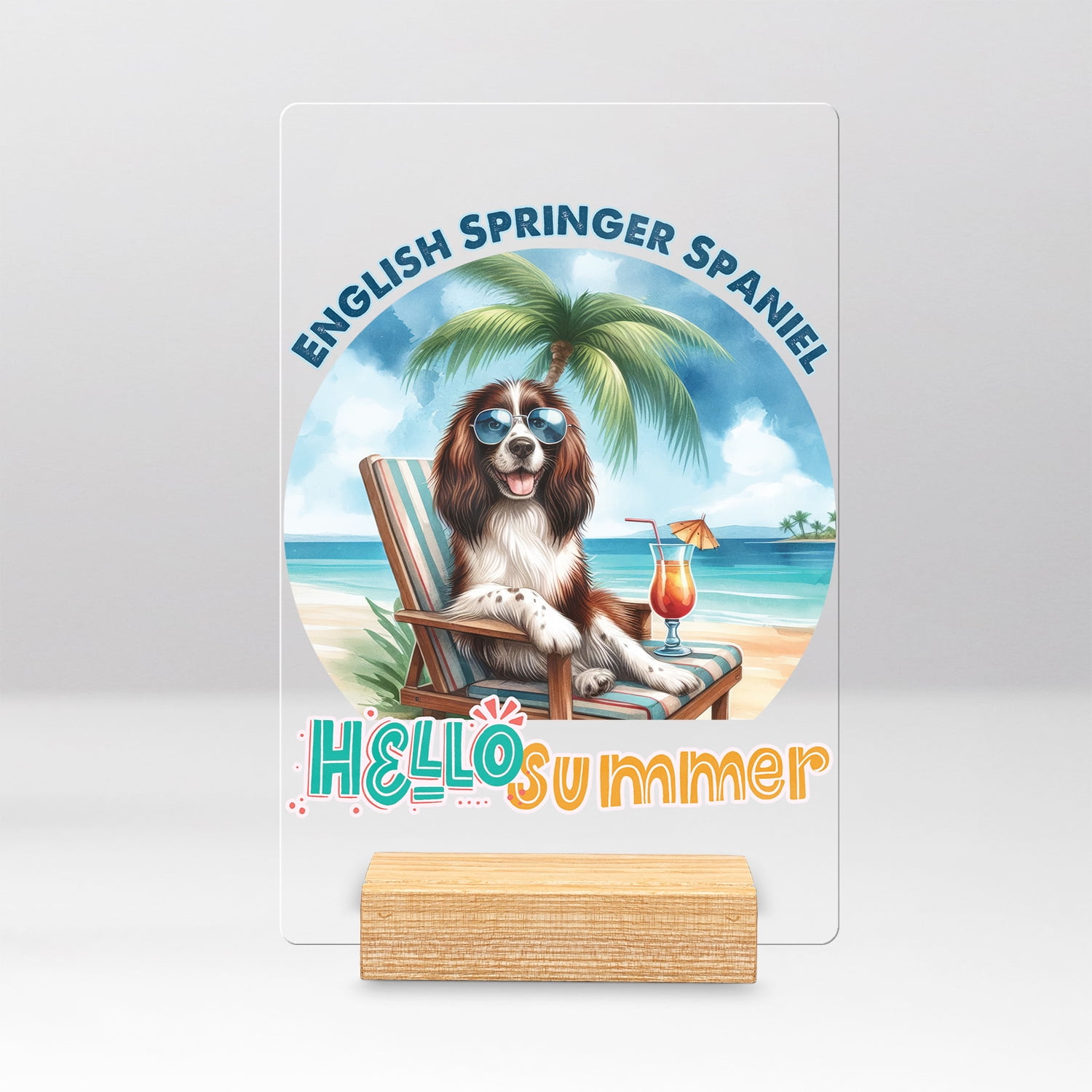 English Springer Spaniel Hello Summer Beach Theme with Sunglasses and ...