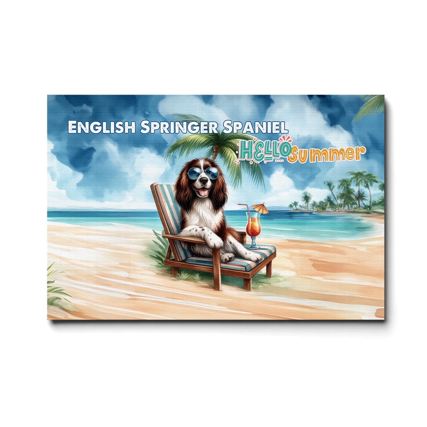 English Springer Spaniel Hello Summer Beach Theme with Sunglasses and ...