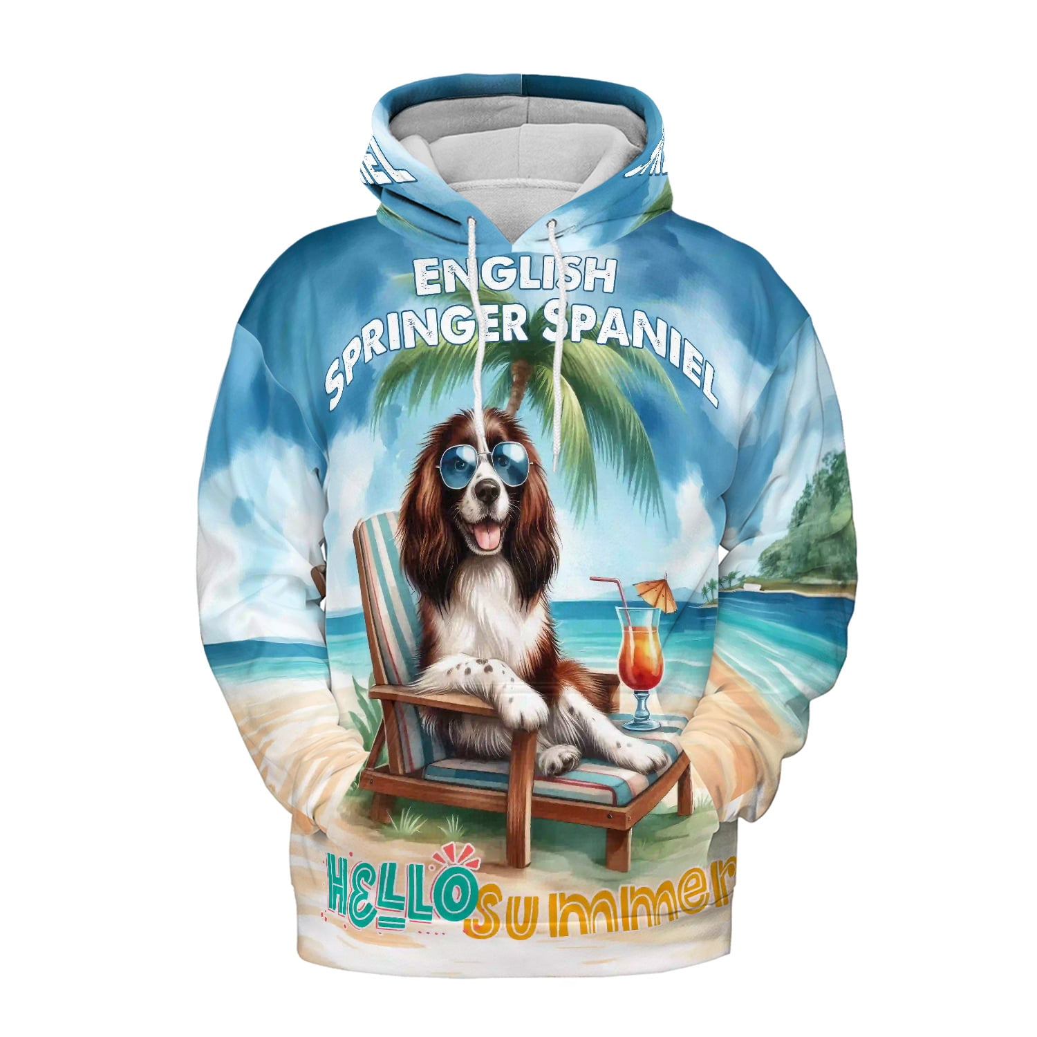 English Springer Spaniel Hello Summer Beach Theme with Sunglasses and ...