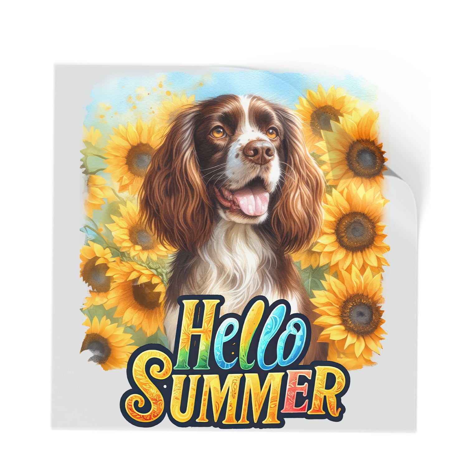 English Springer Spaniel Hello Summer Sunshine Sunflowers Spring Retro ...