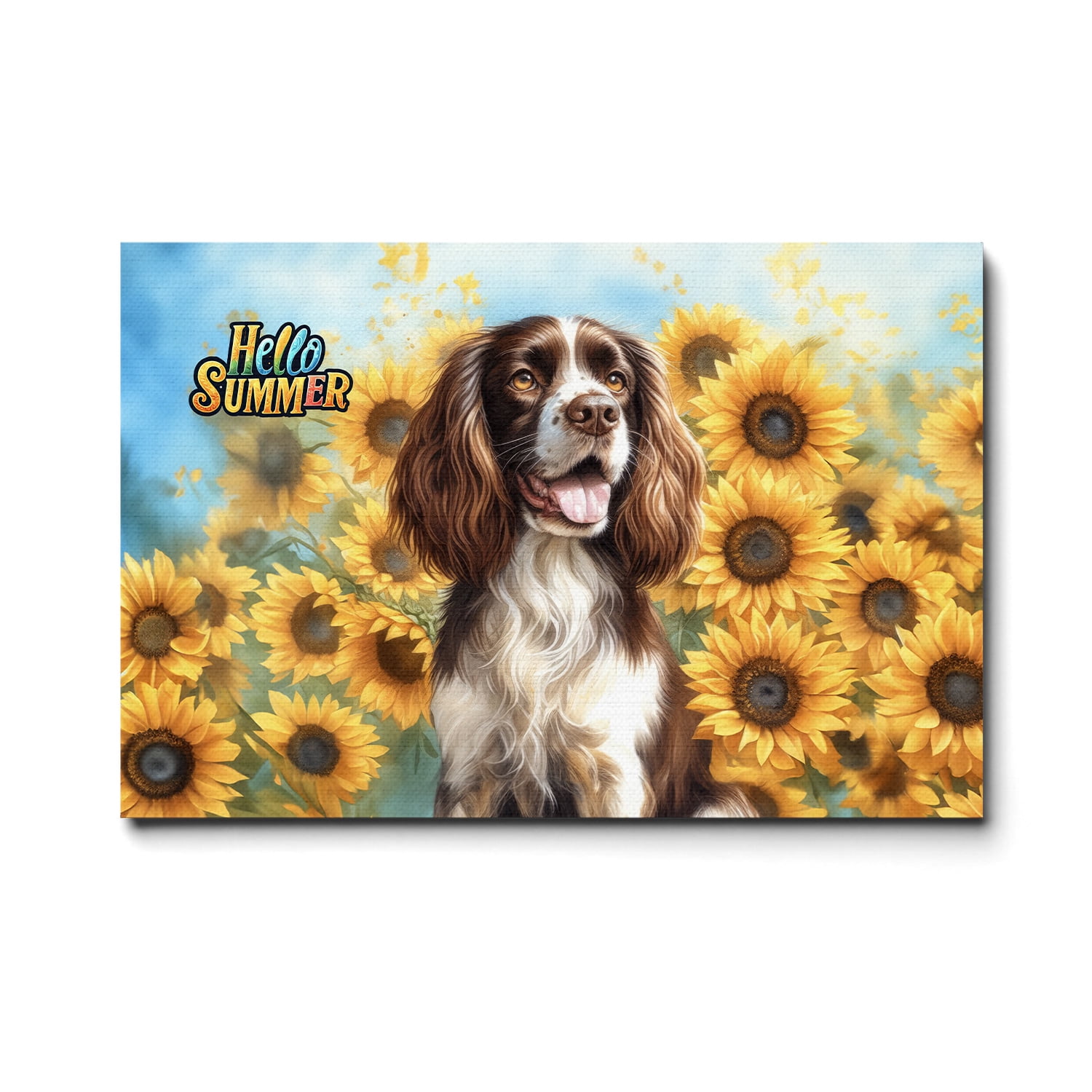 English Springer Spaniel Hello Summer Sunshine Sunflowers Spring Retro ...