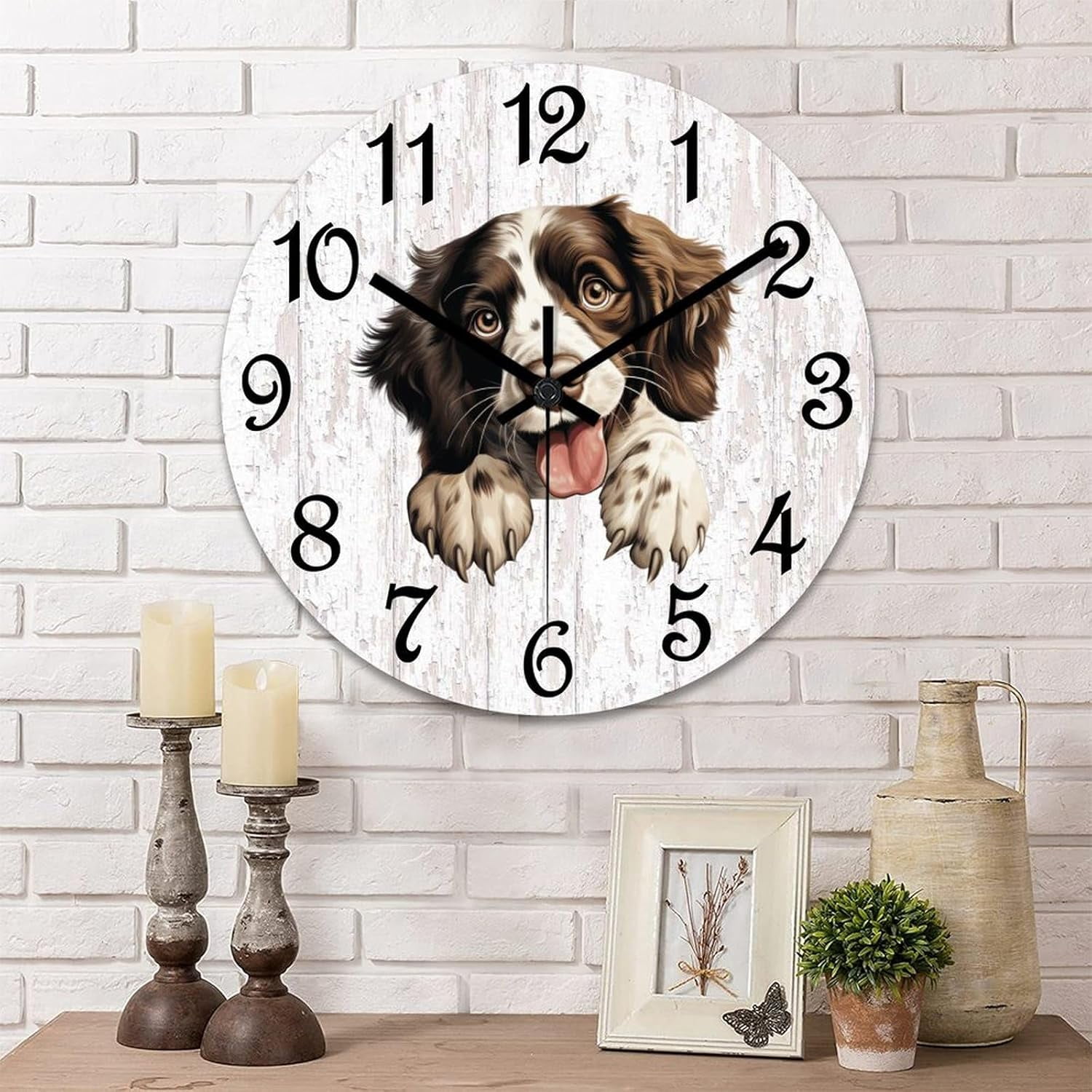 English Springer Spaniel Round Pvc Wall Clock Peeking Dog Quiet Silent ...