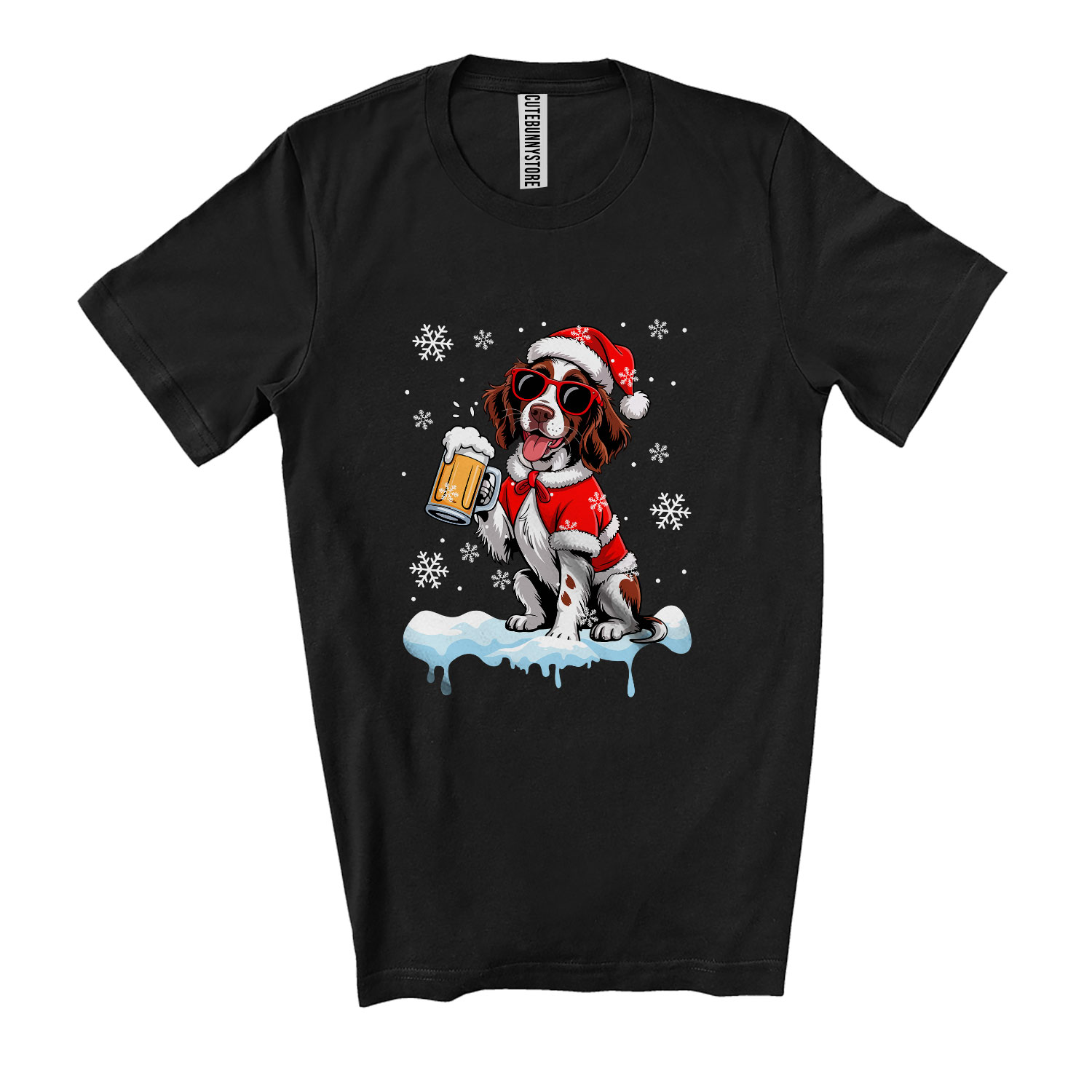 English Springer Spaniel Santa Sunglasses Drinking Beer; Joyful ...