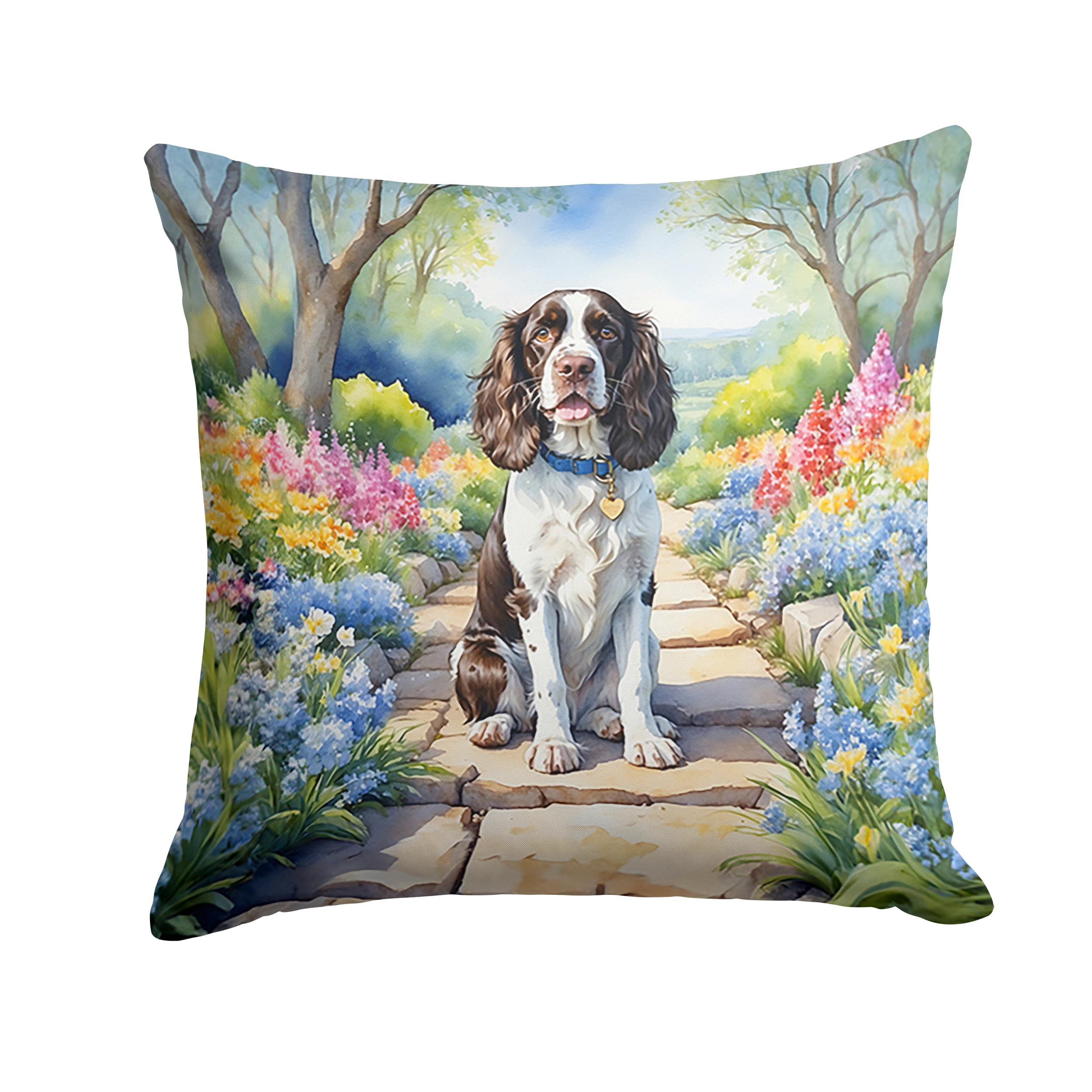 English Springer Spaniel Spring Path Throw Pillow 14 in x 14 in ...