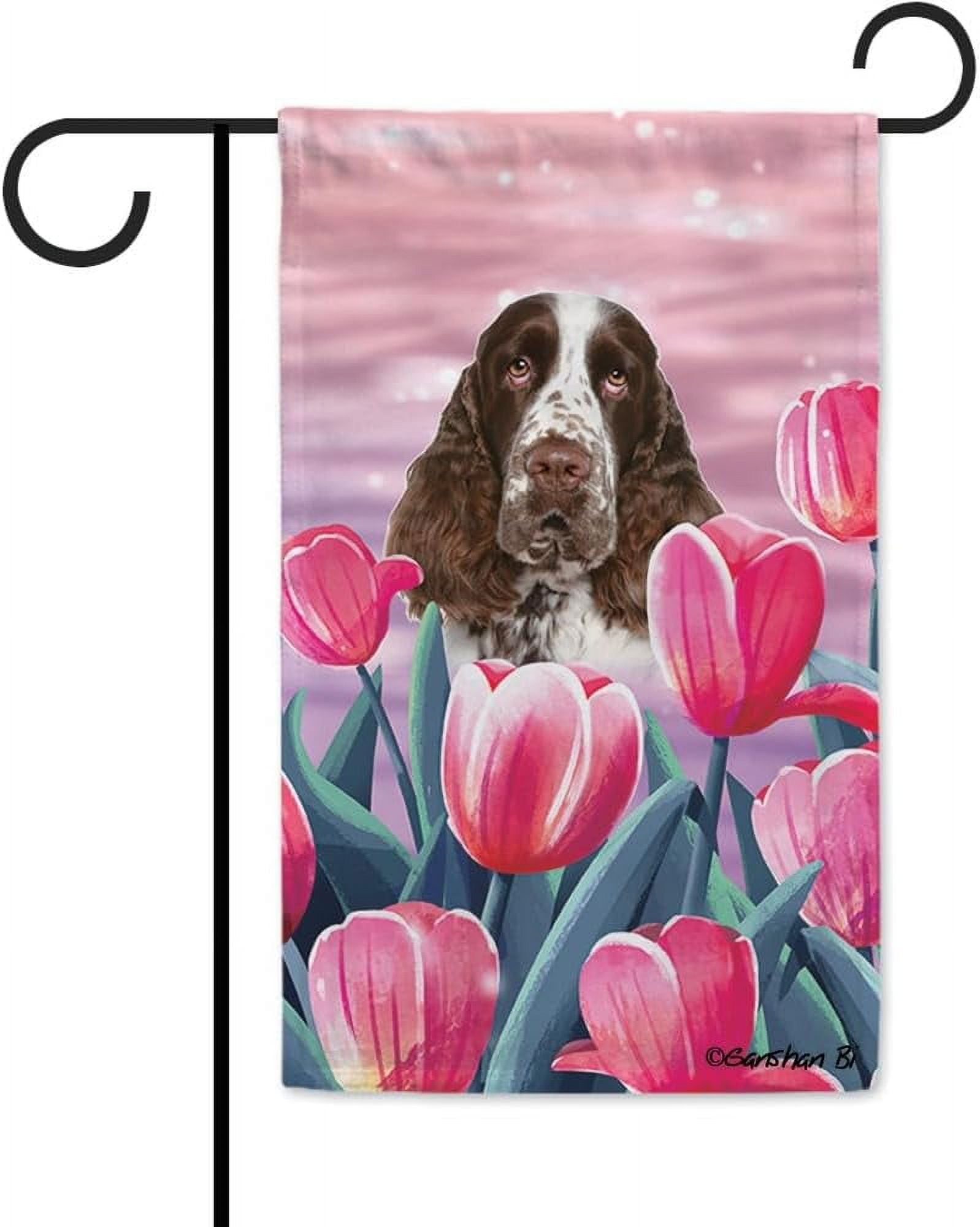 English Springer Spaniel Tulip Flowers Garden Flag Hello Spring Summer ...