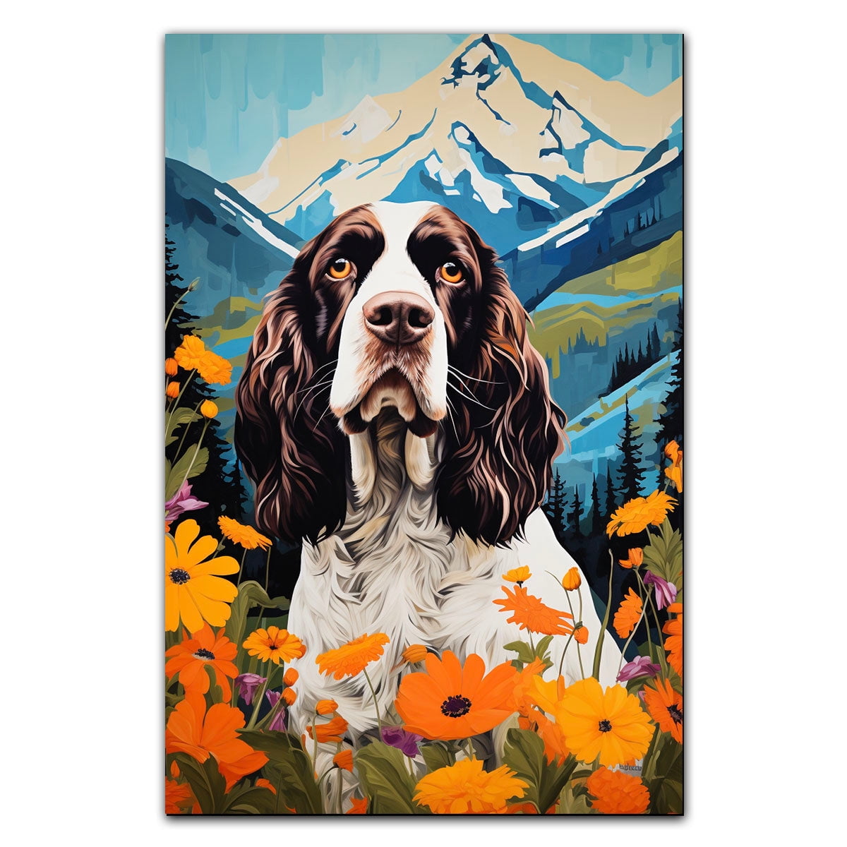 English Springer Spaniel Watercolor Dog Portrait Painting of Dog Canvas ...