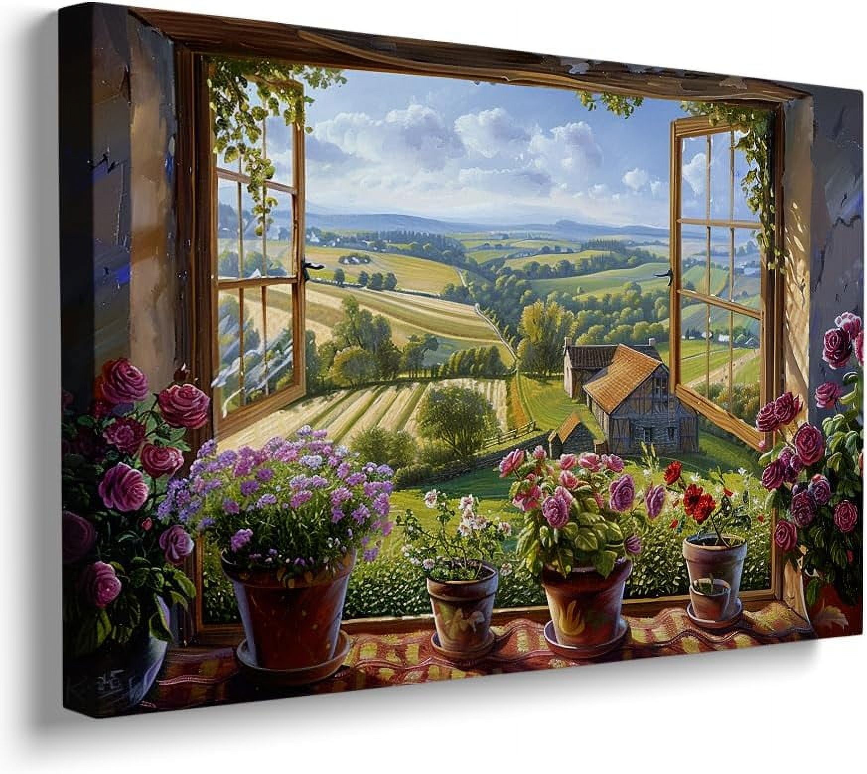 English Villa Garden Window View Country & Flower Art Natural Wall art ...
