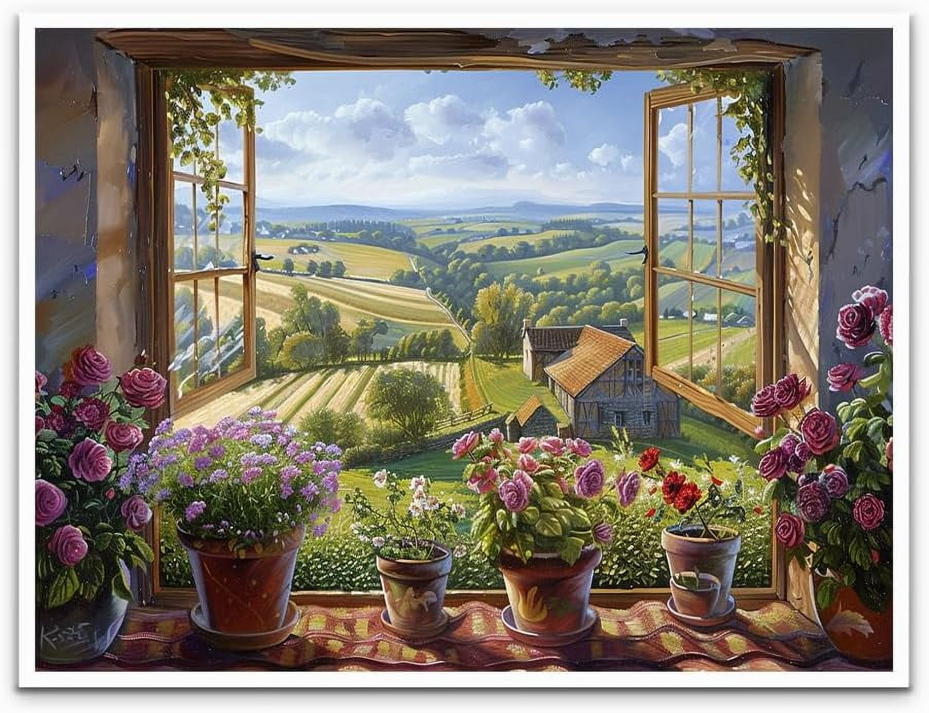 English Villa Garden Window View Country & Flower Art Natural Wall art ...