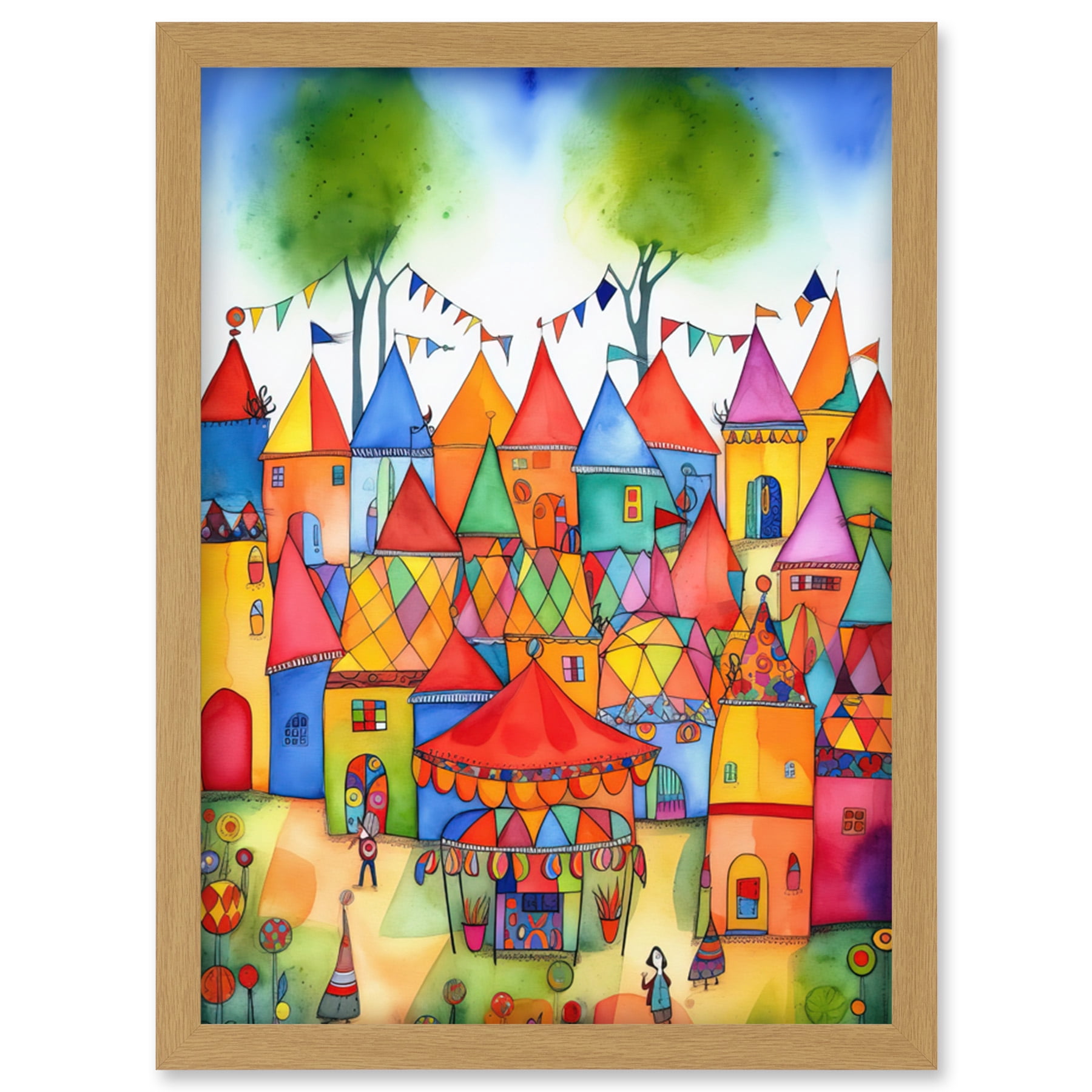 English Village Fete Fair Folk Art Artwork Framed Wall Art Print A4 ...
