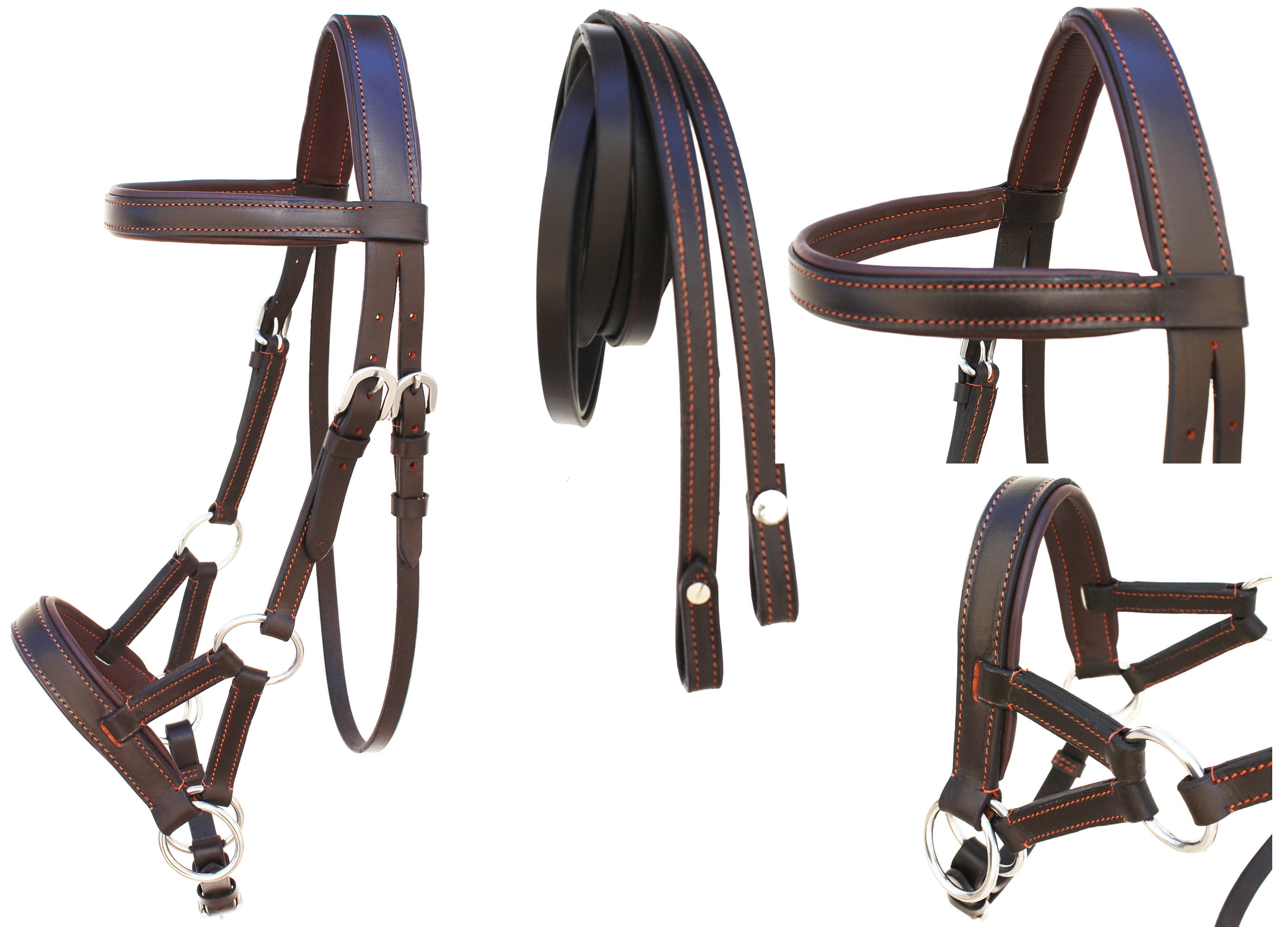 English Western Horse Leather Bitless Bridle Sidepull Halter Reins Brown 7701BRC - Walmart.com
