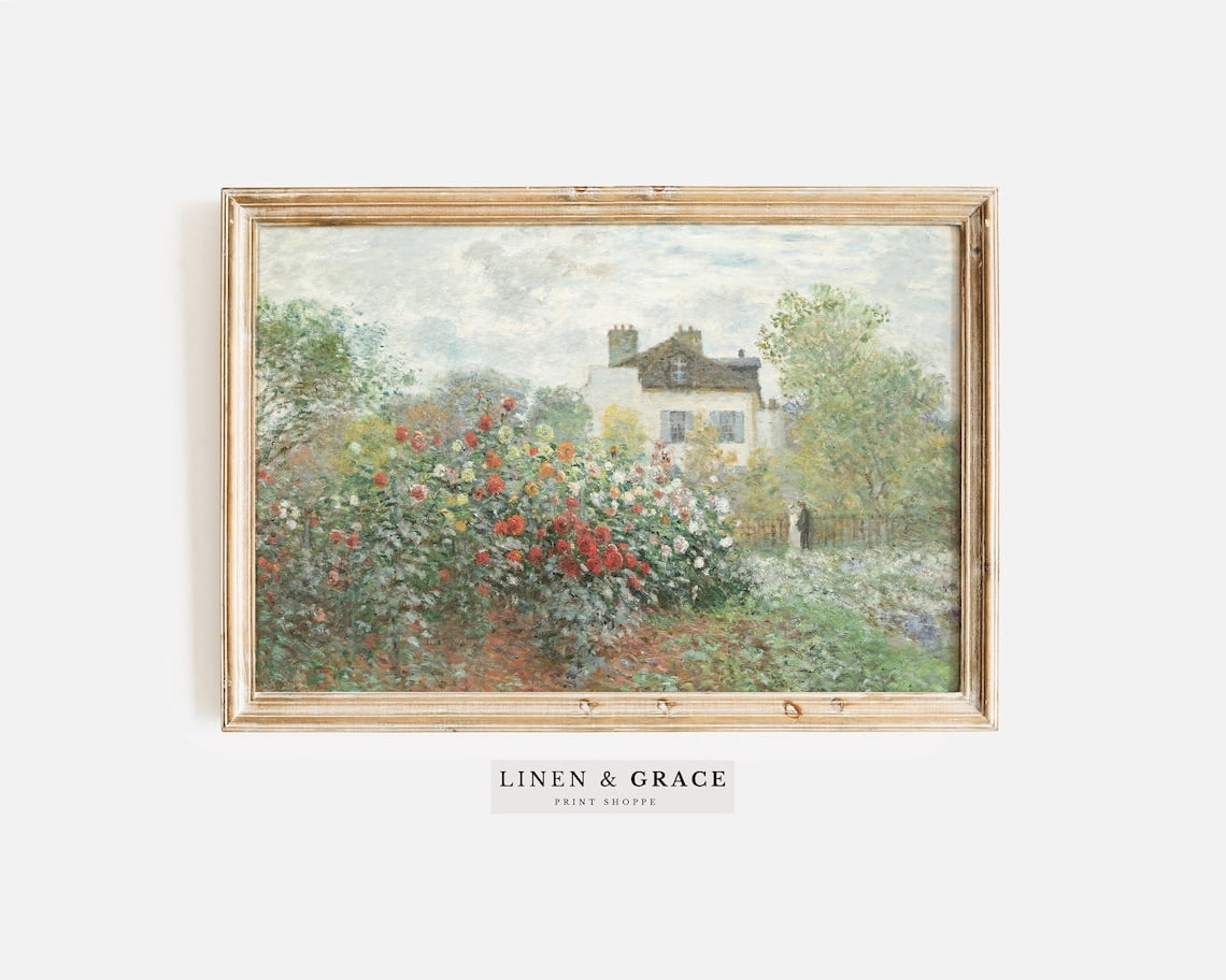 English White Rose Cottage Living Room Art Vintage Art, Stretched ...