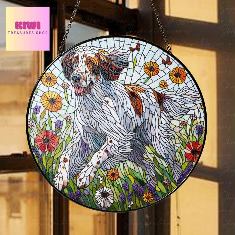 English setter wildflowers GLASS Suncatcher Hanging, english setter ...