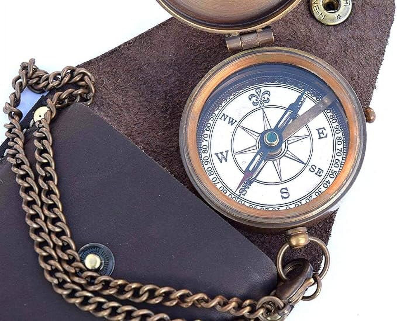 Engravable Compass Nautical Pocket Brass Compass With Leather Carry Casepirates Compass