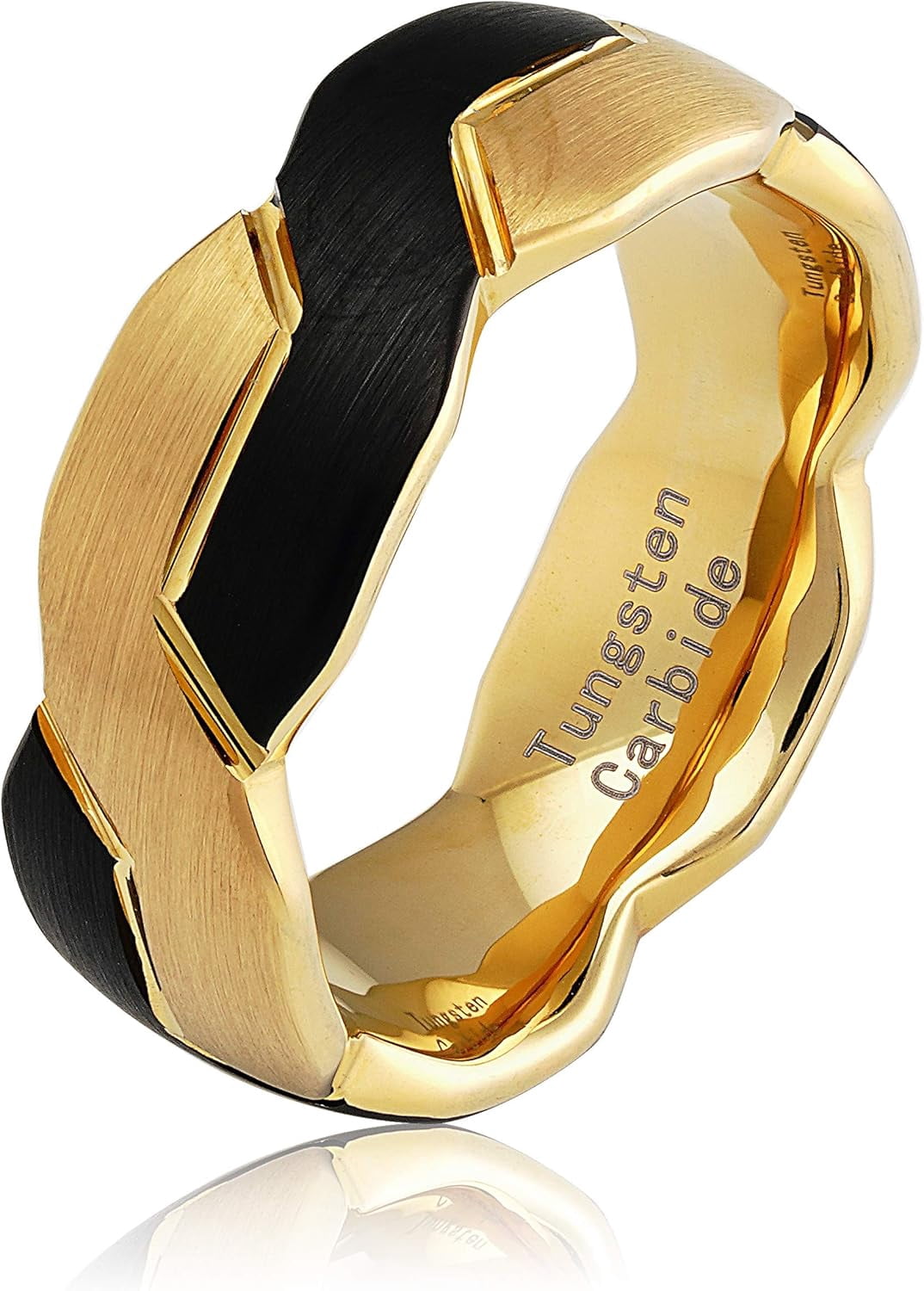 Engravable Two Tone Black Gold Tungsten Rings For Men Intertwined ...