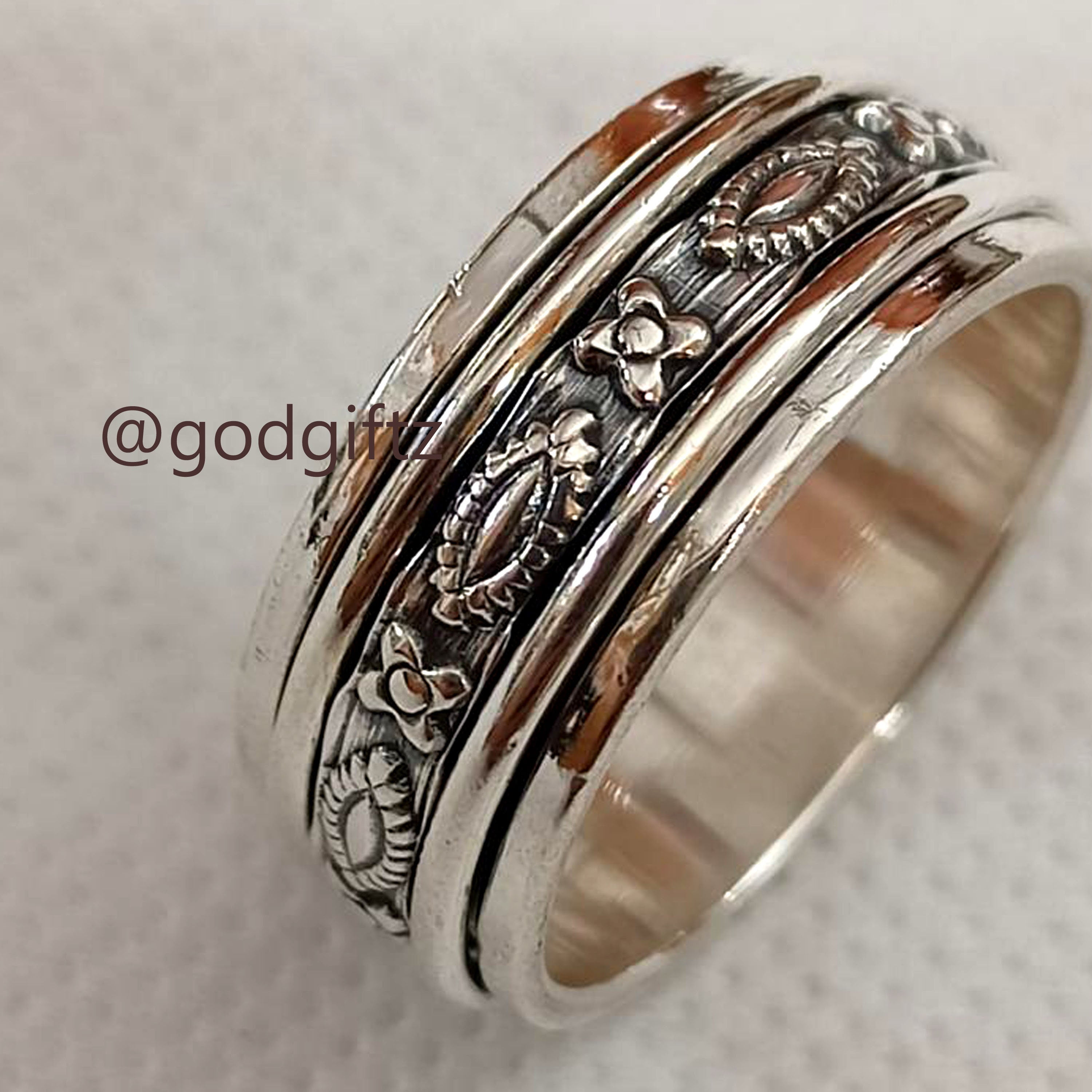 Engraved 925 Sterling Silver Designer Twisted Spinner Ring For Women ...