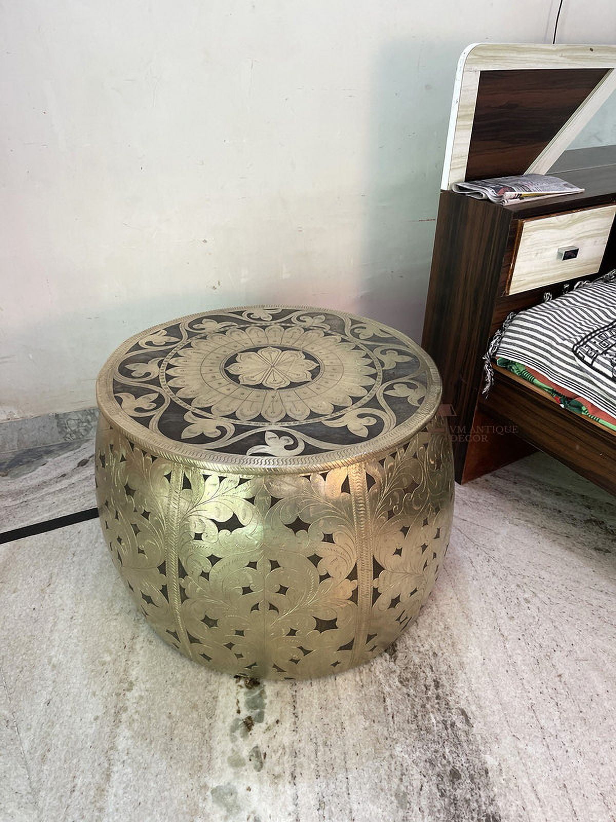 Engraved Brass Accent Table - Floral Cutout Design - Walmart.com