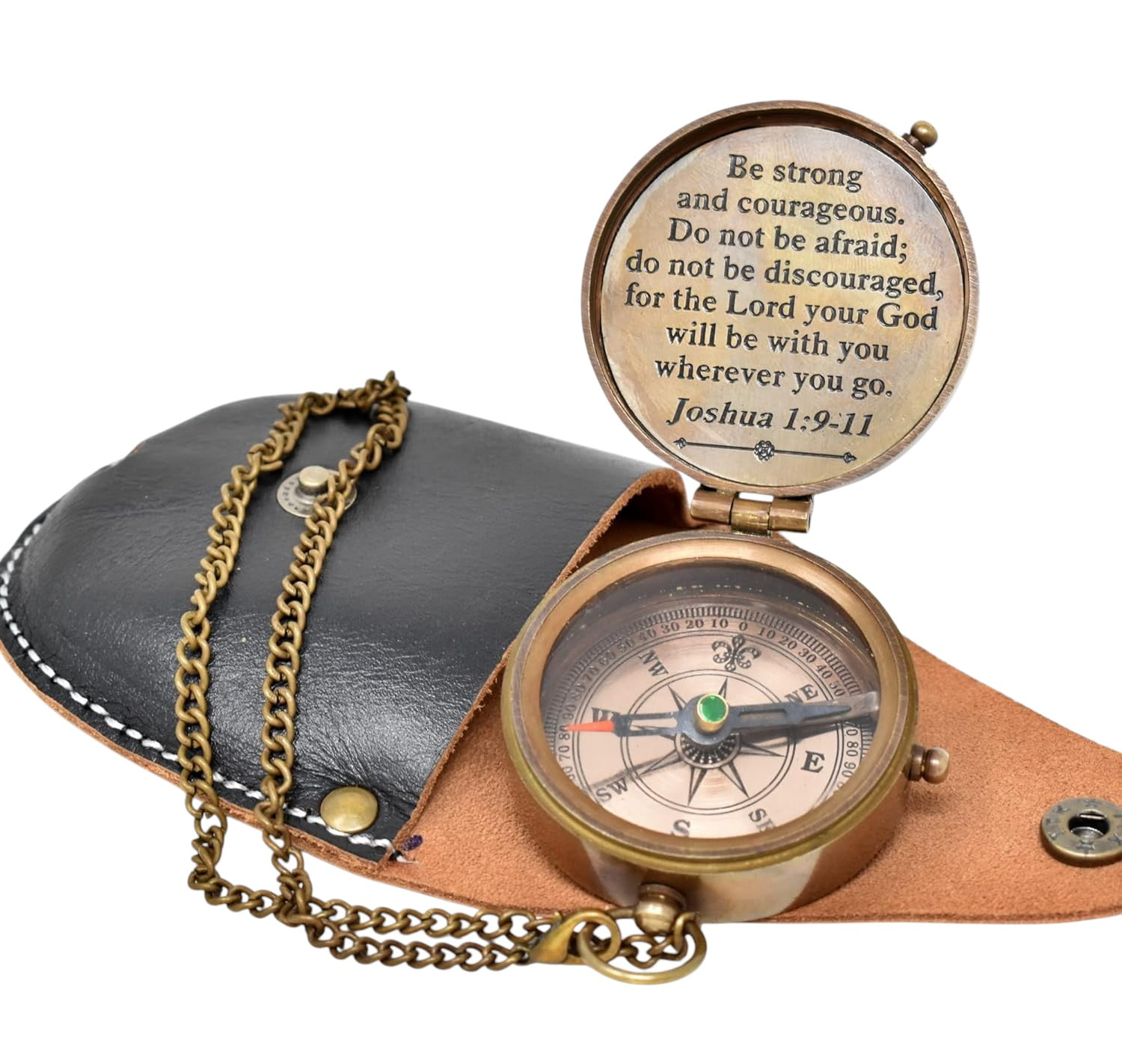 Engraved Brass Compass with Cross – “Be Strong & Courageous ...
