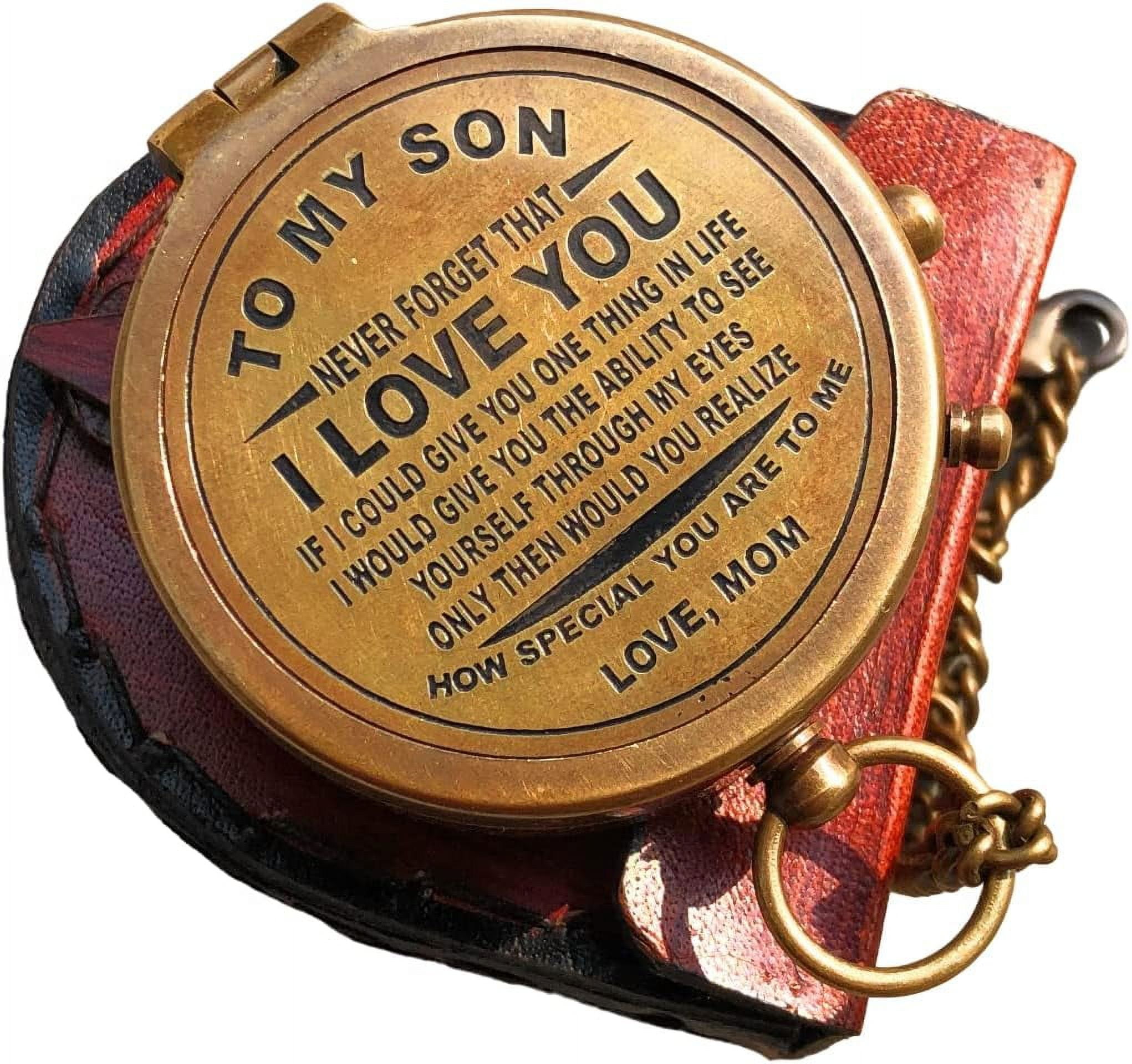 Engraved Brass Compass with Leather Case Gift to My Son - I Love You ...