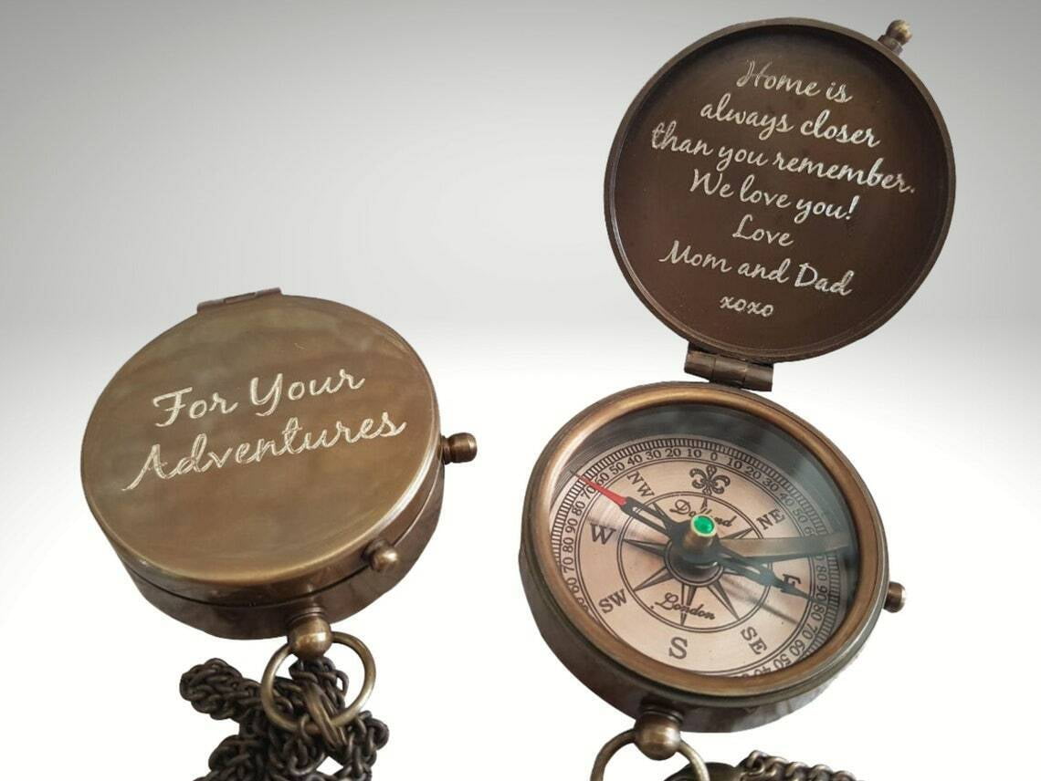Engraved Brass Compass, Personalized Gift Compass Birthday Gift ...