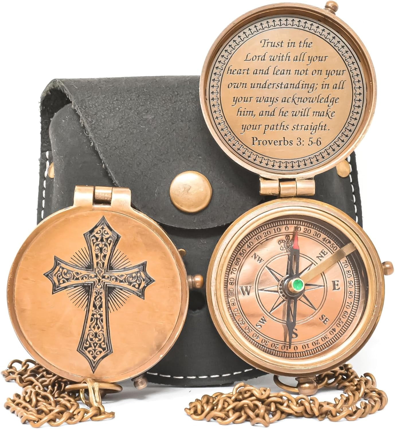 Engraved Brass Compass with Cross & Scripture – “Trust in the Lord ...