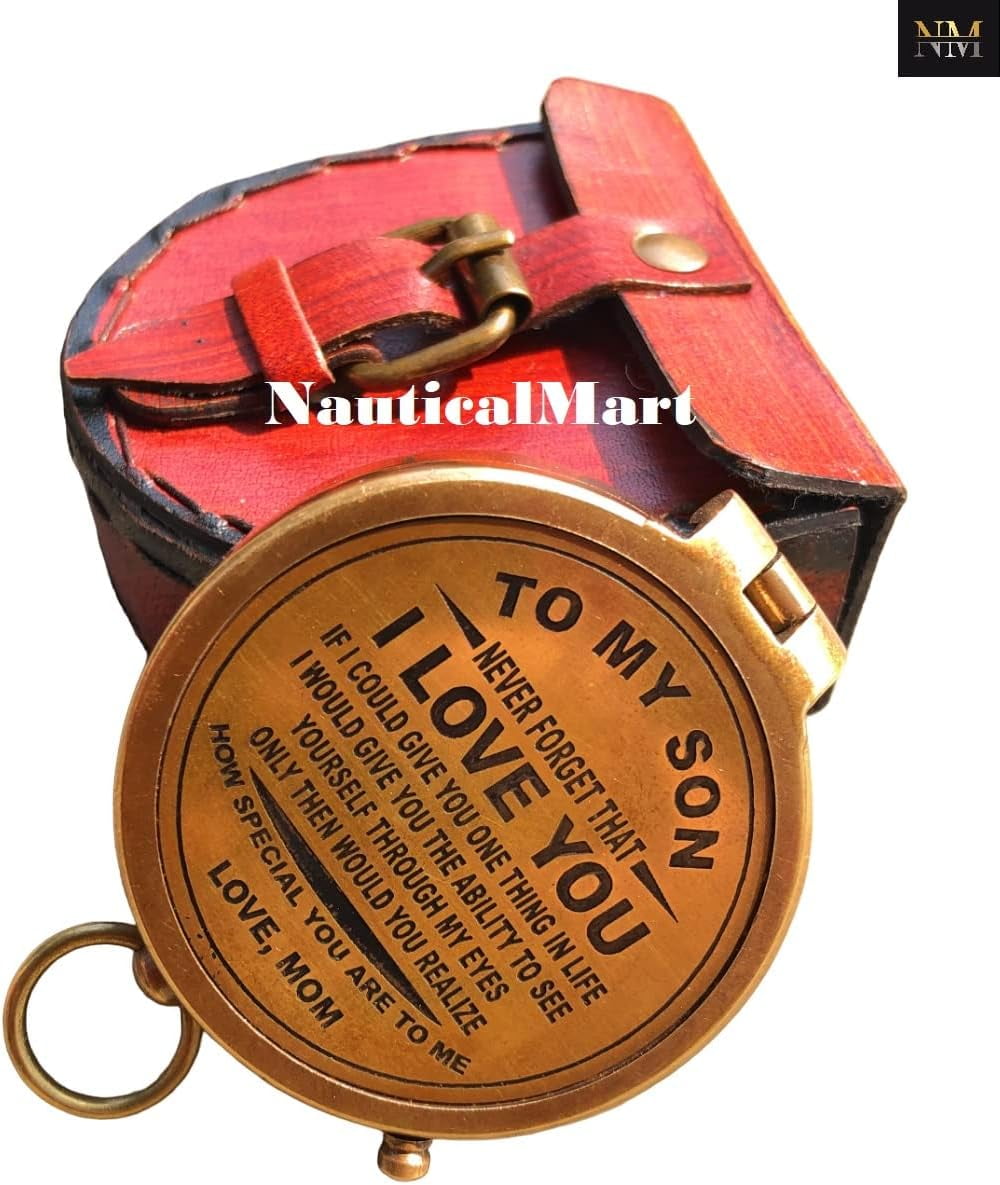Engraved Brass Compass with Leather Case - Nautical Gift for Our Son ...