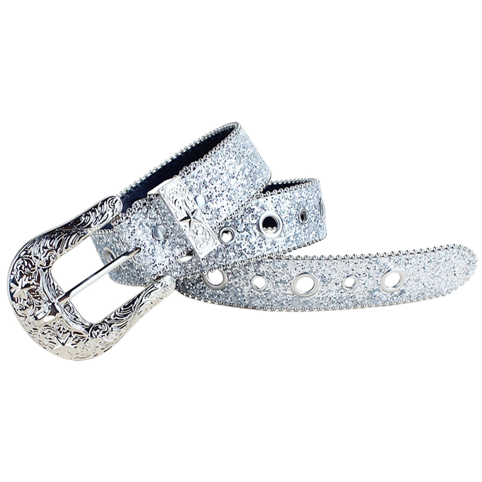 Engraved Buckle Belt Aesthetic Glittering Sequined Belt Punk Pants Belt ...