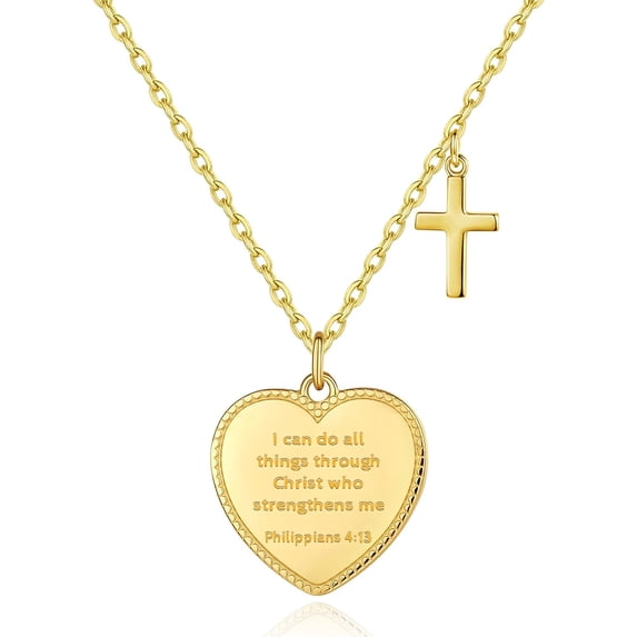 Engraved Coin Pendant Necklace for Women Christian Bible Verse Cross ...