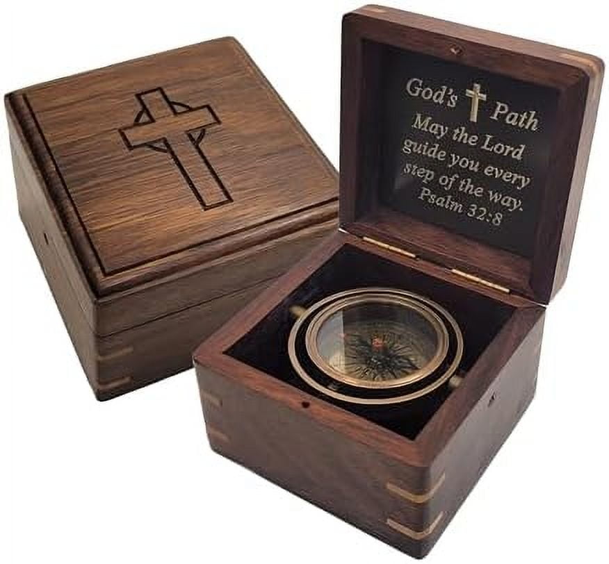 Engraved Compass Personalized in Wood Box | Antique Brass Desk Compass ...