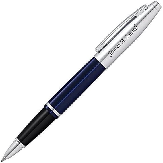 Engraved Cross Calais Chrome Blue Rollerball Pen - Personalized with ...