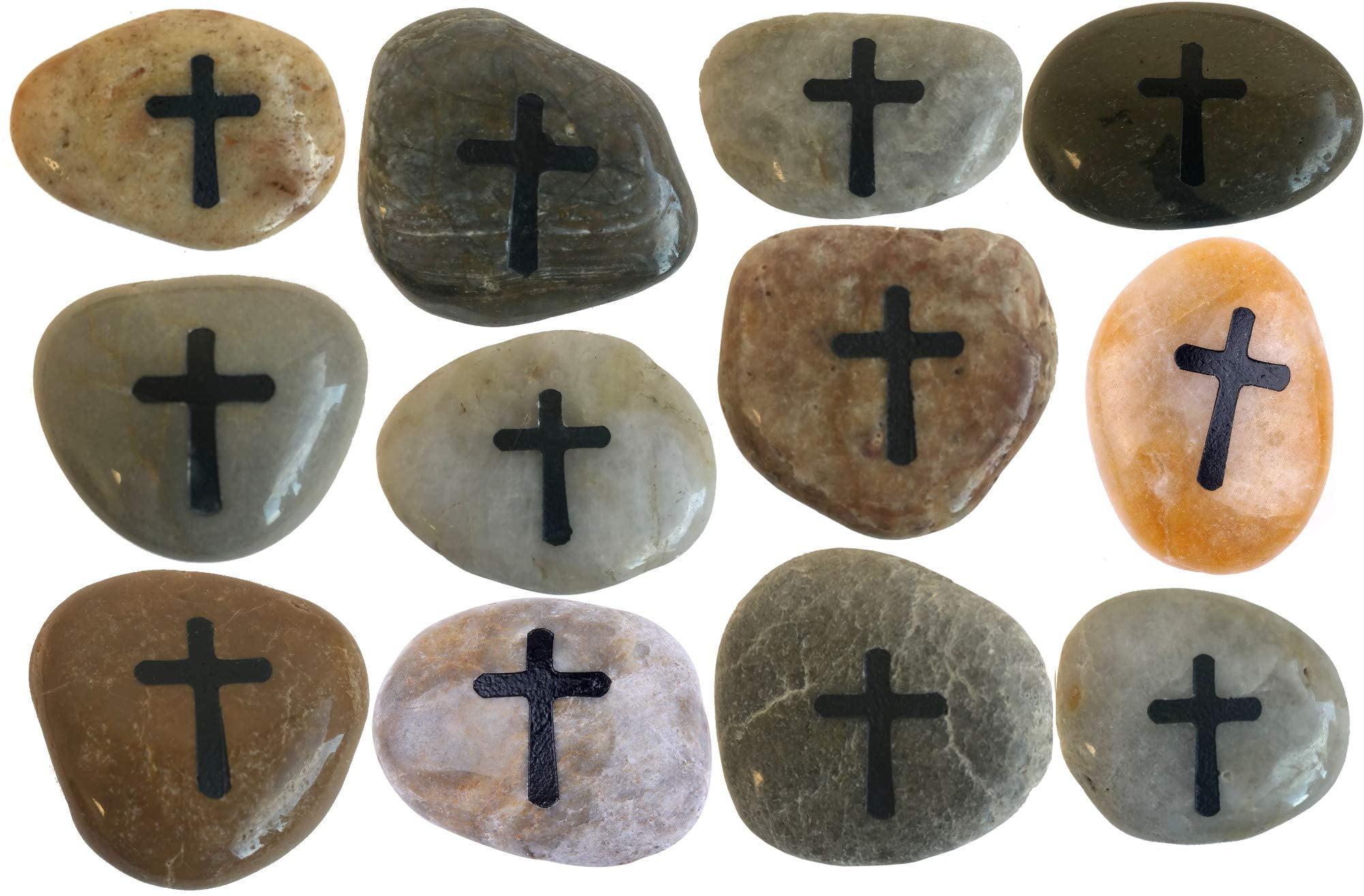 Engraved Cross Engraved (not to) Worry Natural Stones (12 Stones Set ...