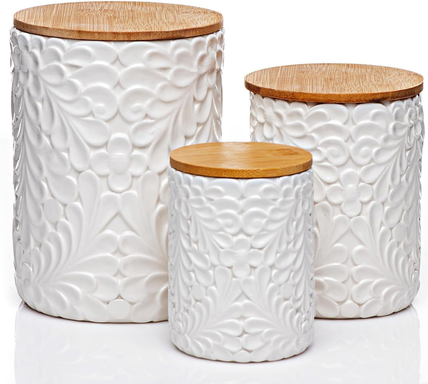 Engraved Design Kitchen Canisters Set of 3 with 74 Oz, 36 Oz, and 18 Oz ...