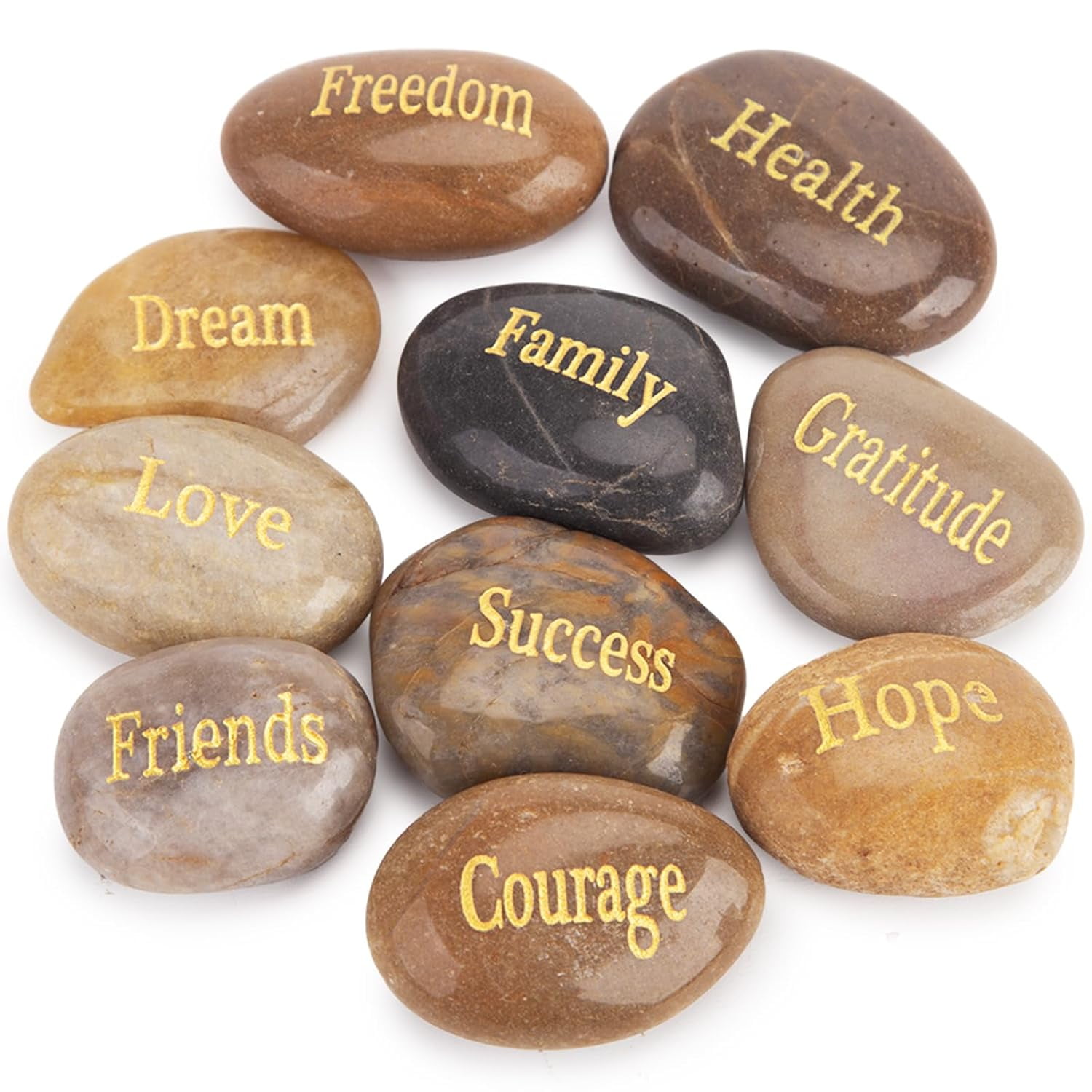Engraved Inspirational Stones, 10 Different Words Encouragement Amulets ...