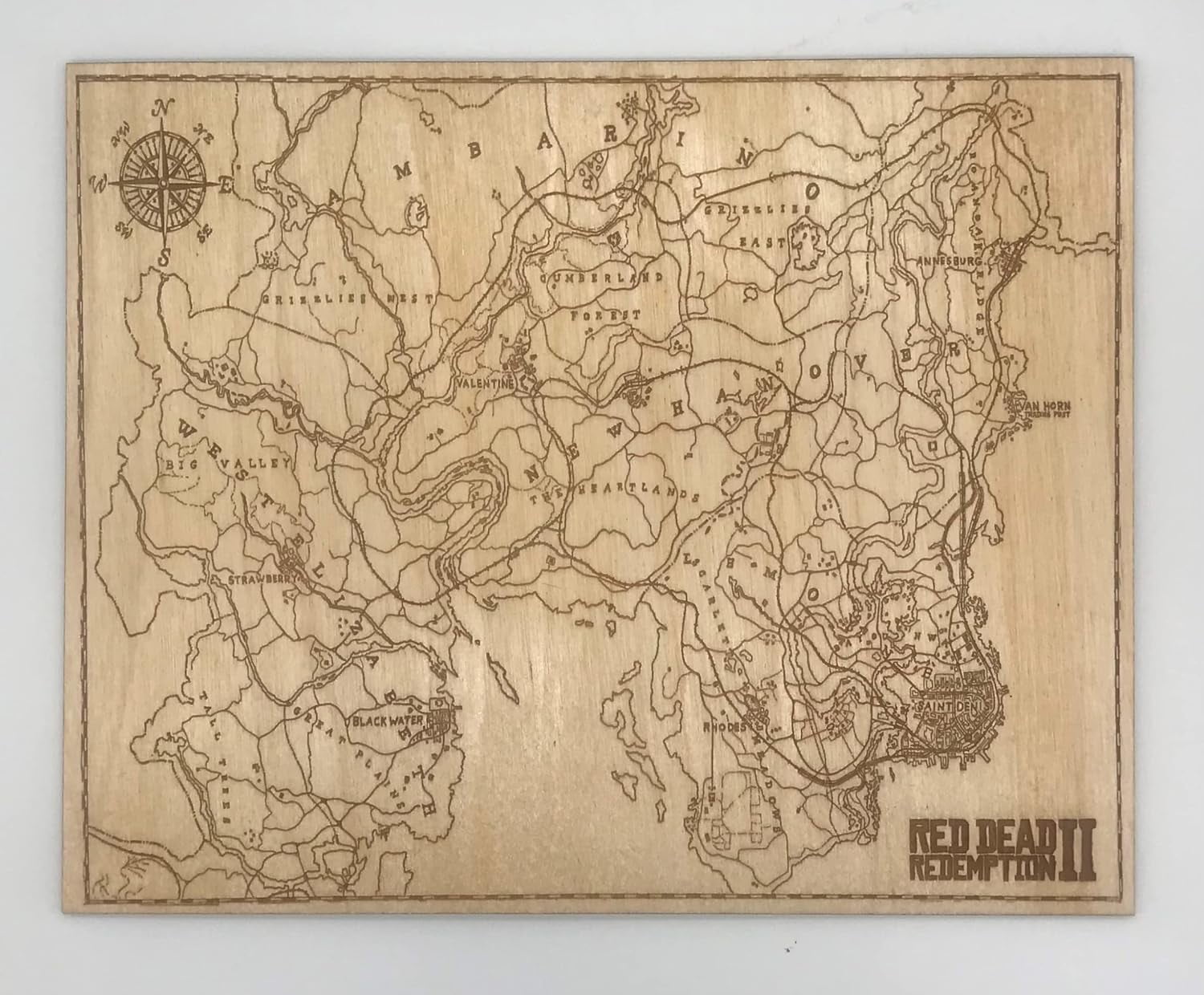 Engraved Map of RDR 2 on Baltic Birch, 8x10 inch - Walmart.com