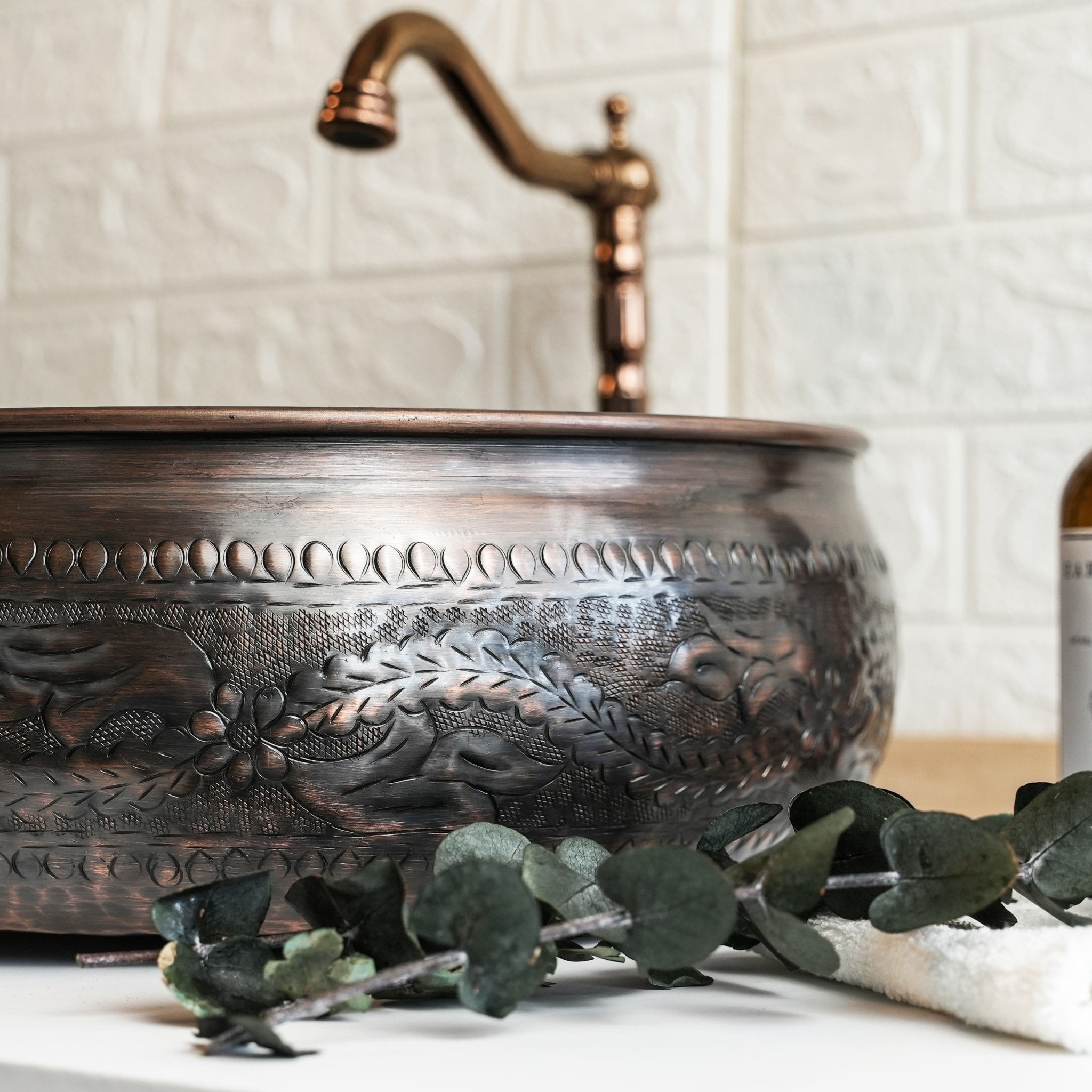 12" Hand Engraved Hammered 100% Solid Copper Kitchen & Bathroom Vessel ...