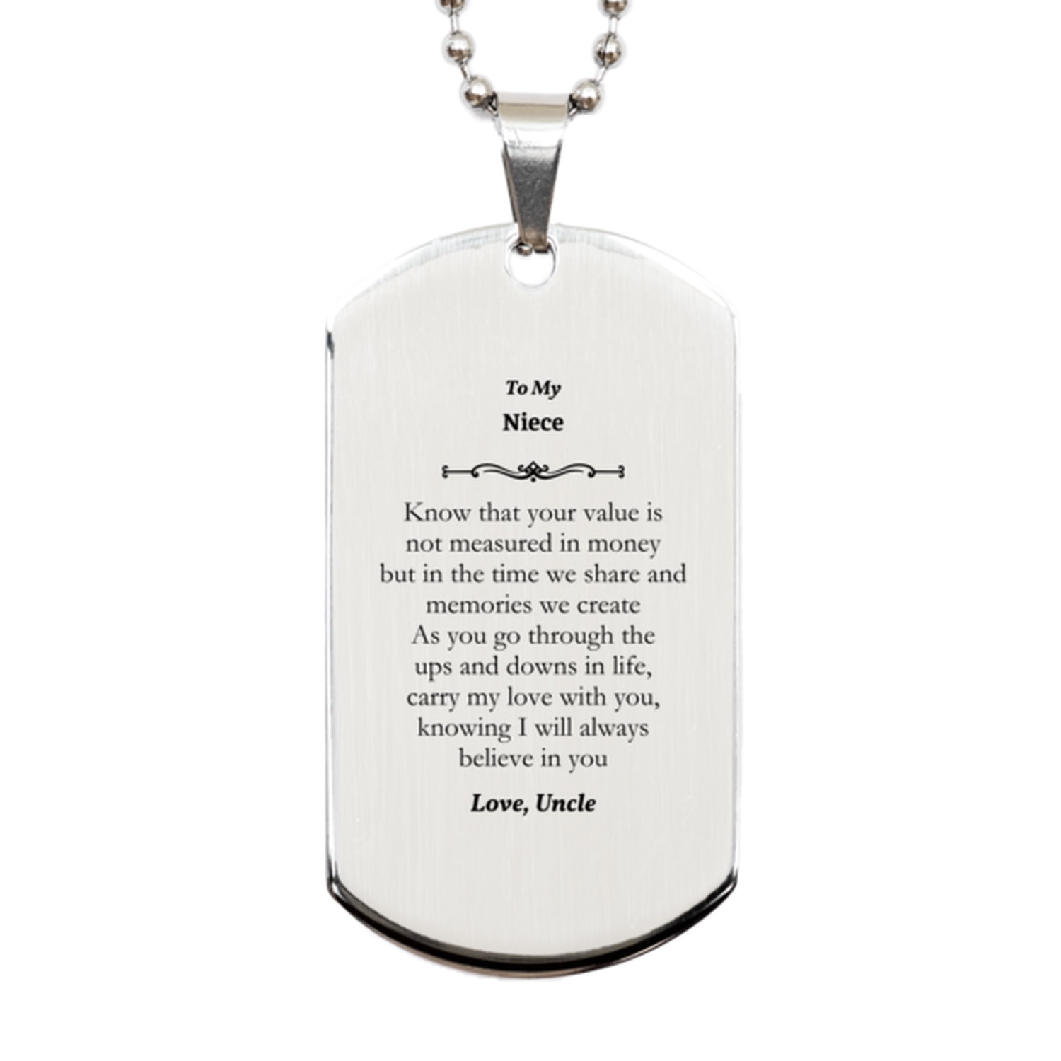 Engraved Silver Dog Tag Gift for Niece - Carry my love with you ...