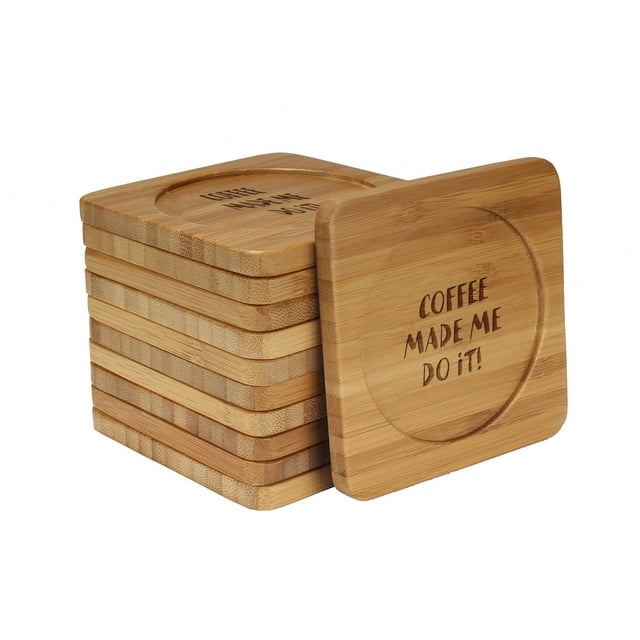 BambooMN - Laser Engraved Coasters - Coffee/Tea Themed - Square ...