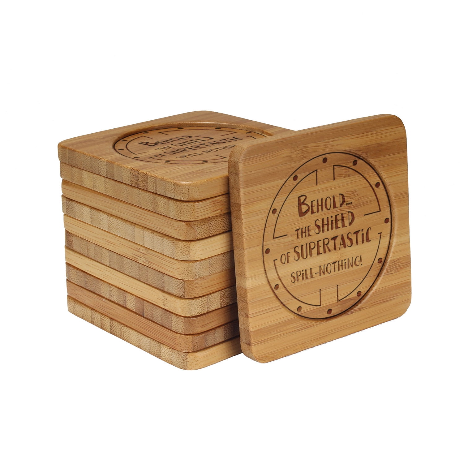 Engraved Square Bamboo Coaster - Simple Phrases - Behold the Shield of ...