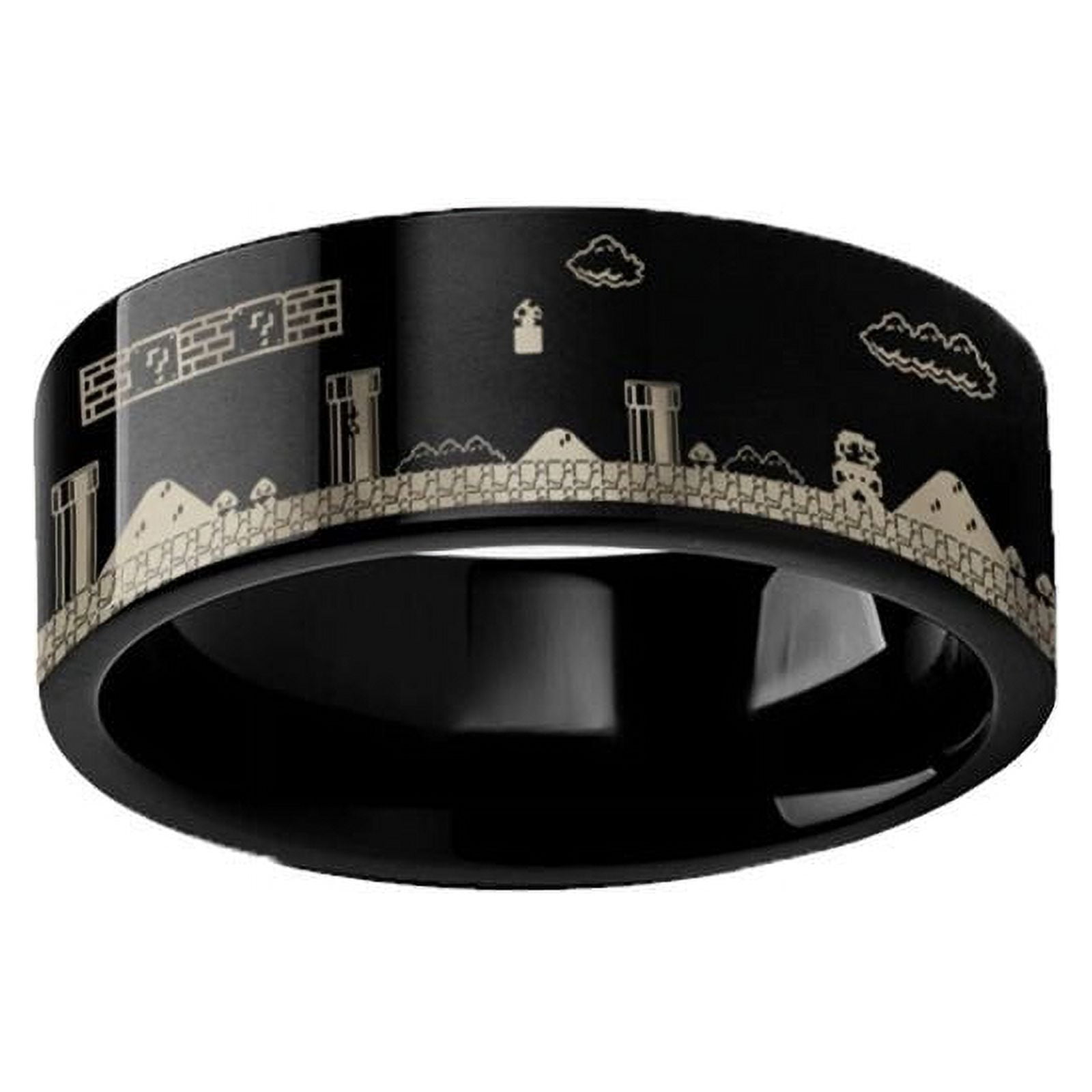 Engraved Super Mario Bros Pixel Level Game Black Tungsten Ring - 4mm ...