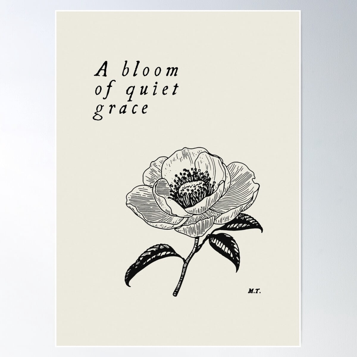 Engraved Vintage Flower Line Art Illustration "A Bloom Of Quiet Grace ...