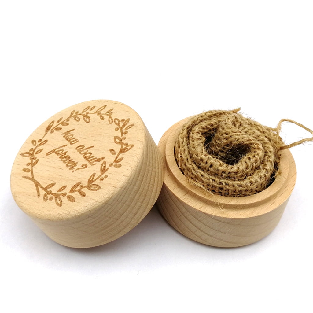 Engraved Wedding Ring Box Rustic Wooden Engagement Round Wood Storage ...