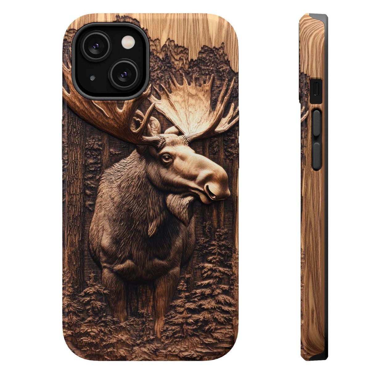 Engraved Wood Bull Moose Wildlife Art Phone Case 17 16 15 14 13 12 11 ...