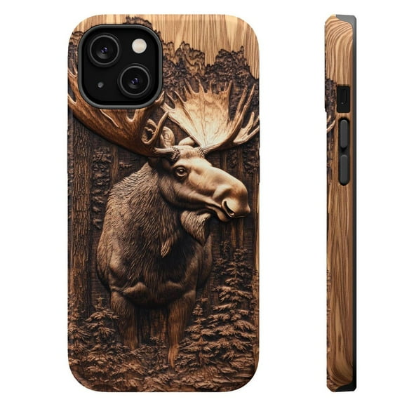Engraved Wood Bull Moose Wildlife Art Phone Case 17 16 15 14 13 12 11 ...