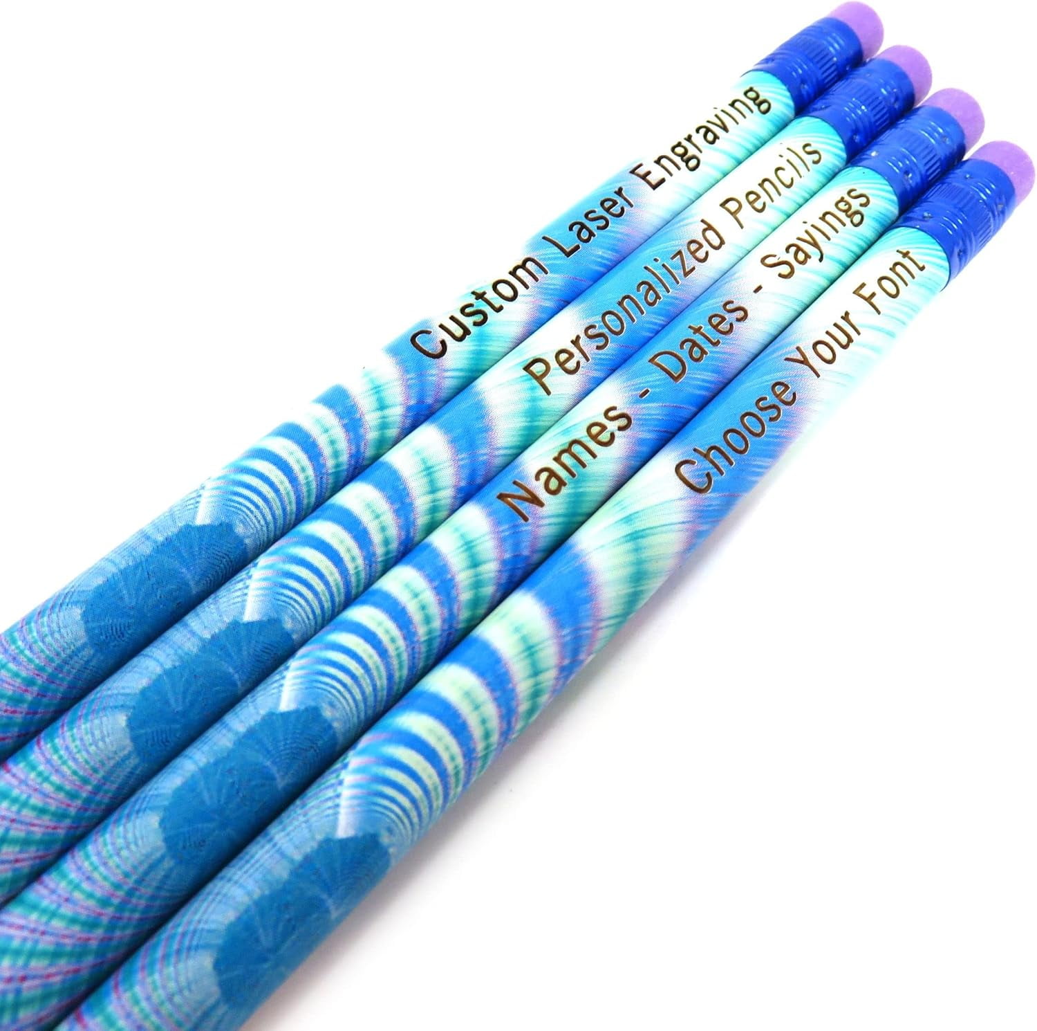 Engraved Wood Pencils - Set of 12-2HB Graphite - - Great Gift (Blue ...