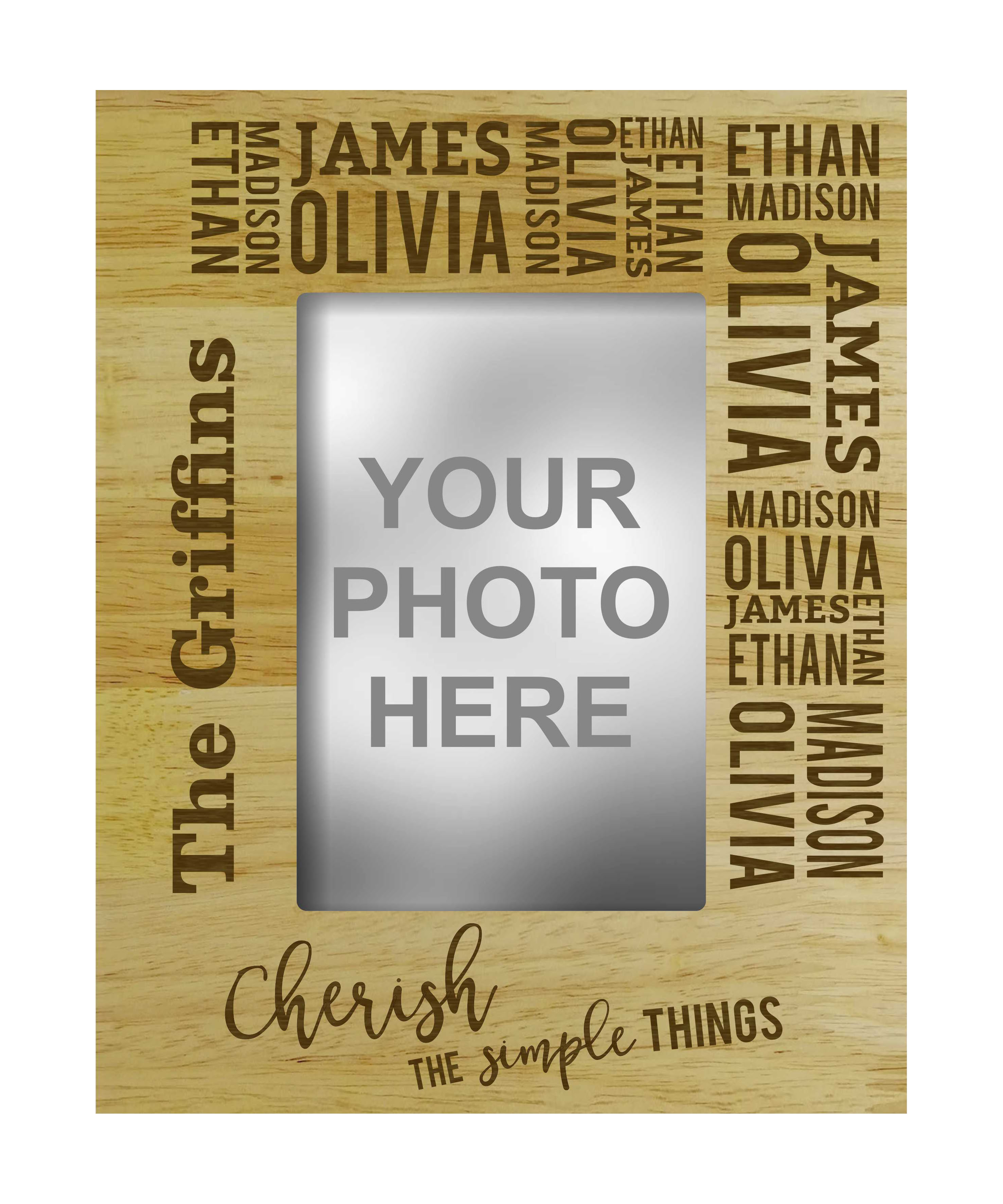 Engraved Wood Personalized Family Picture Frame With Names Gift-4 x 6 ...