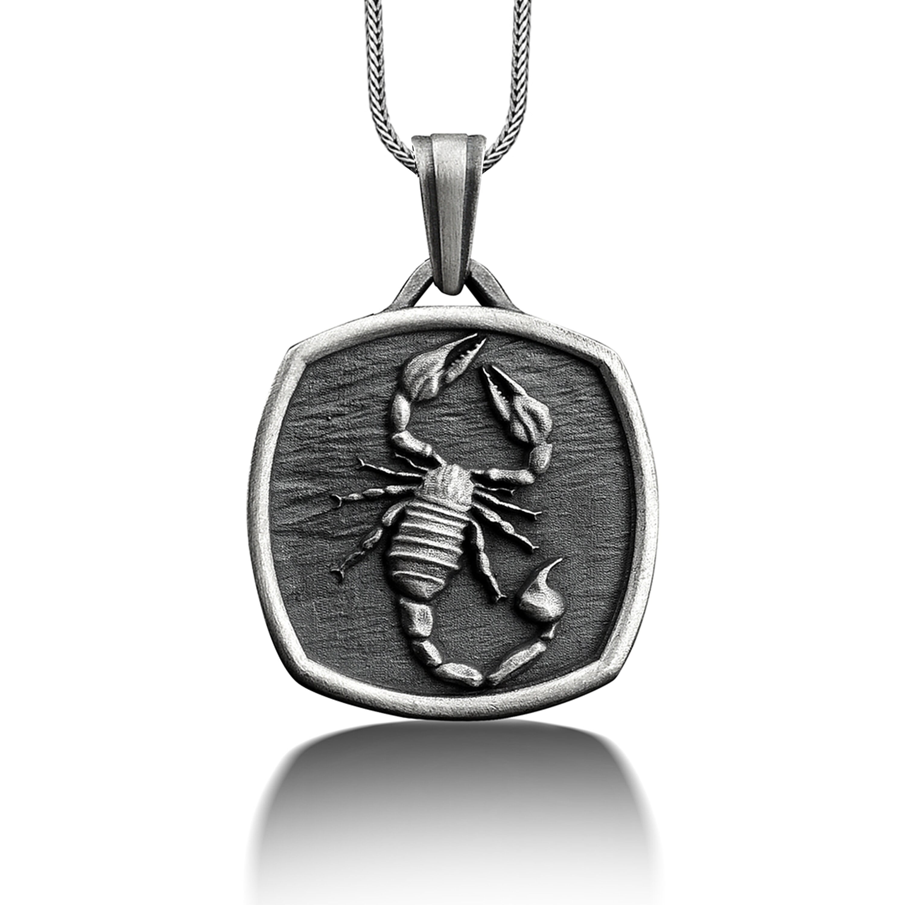 Engraved scorpion pendant necklace in silver, Personalized animal ...