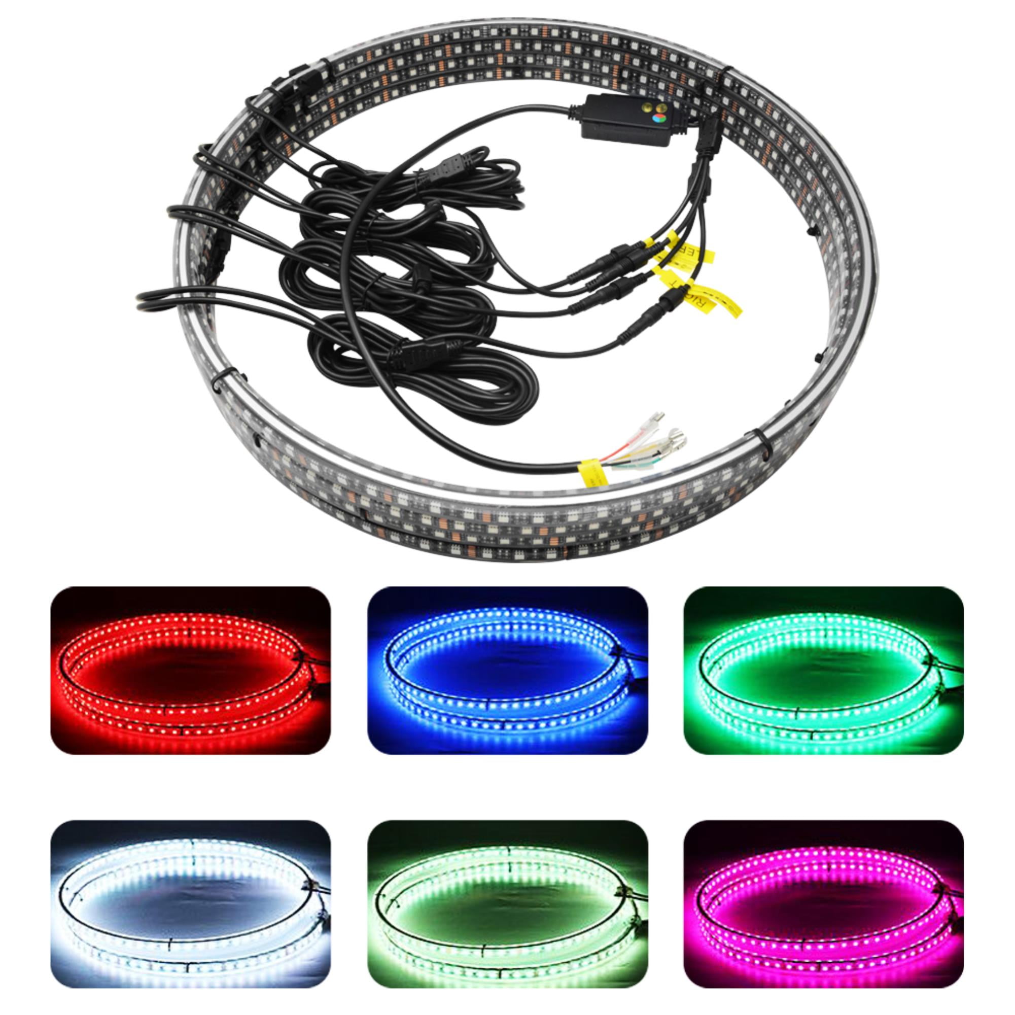 17.5'' RGB Double Row LED Wheel Lights Car Truck Bluetooth - Glowing ...