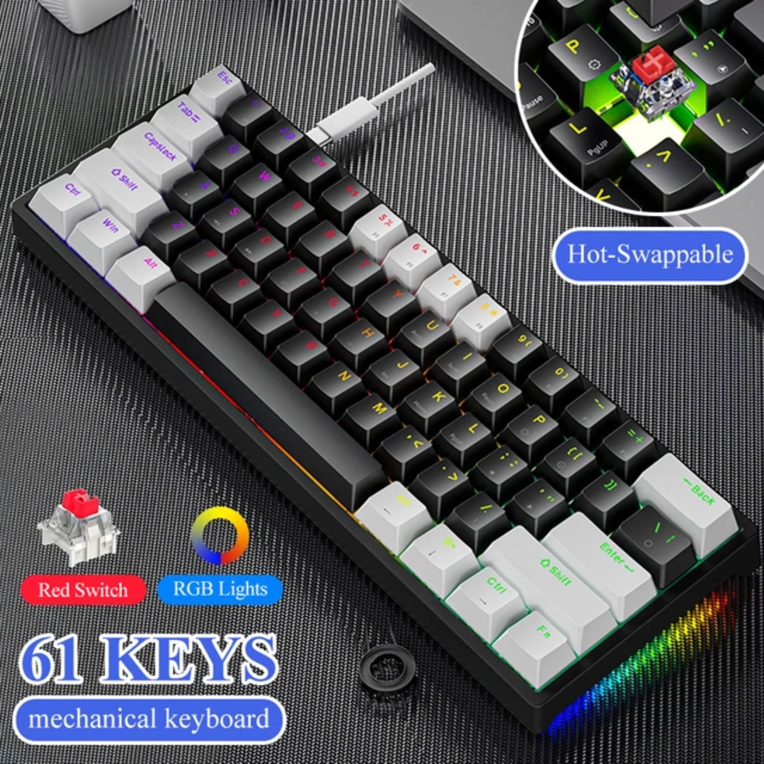 Enhanced Comfort and Performance with Compact Ergonomic 60% Layout USB ...