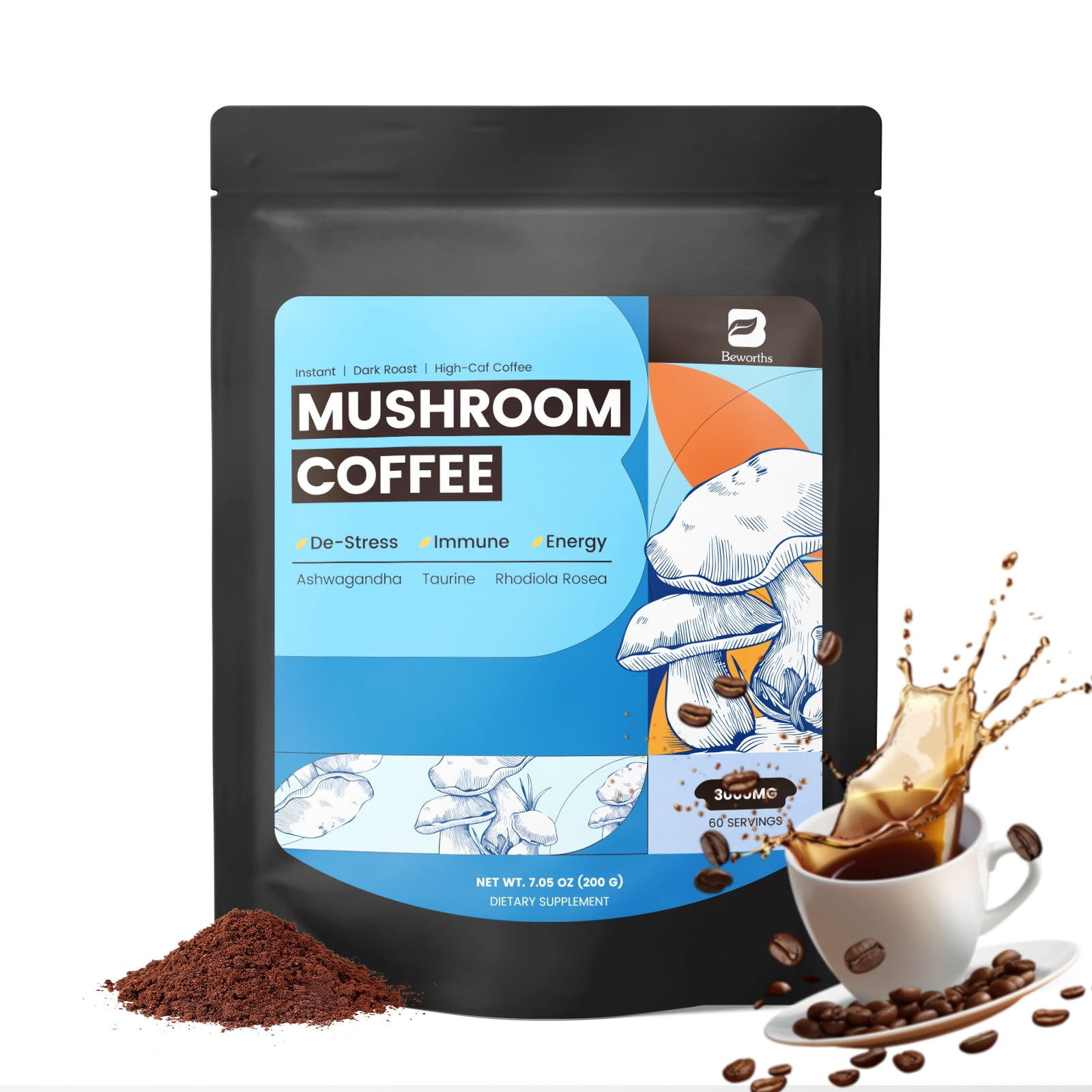 Enhanced Herbal Mushroom Coffee for Focus, Energy, Digestion - Organic ...