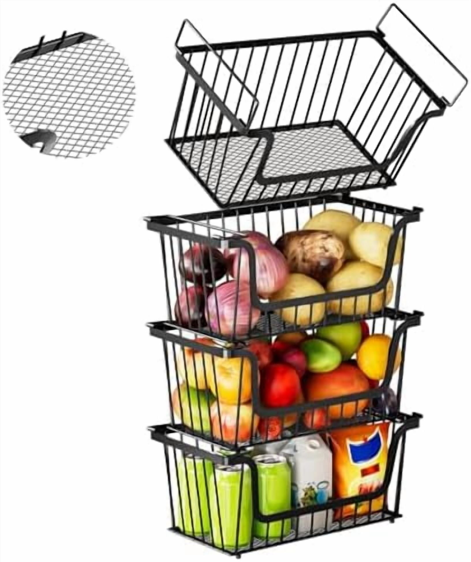 Enhanced Leak-Proof Bottom Stackable Wire Baskets, 4 Pack Pantry ...